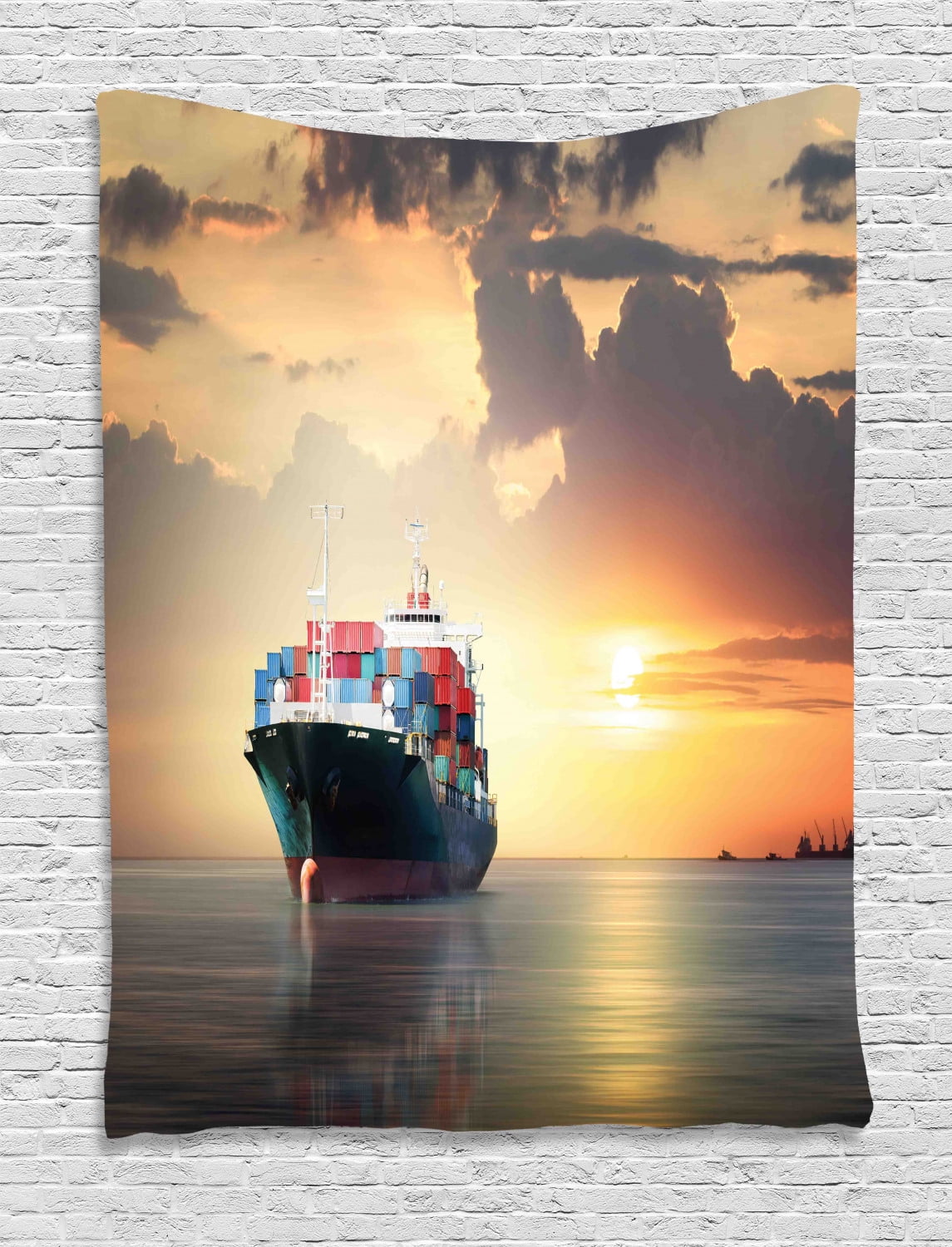 Maritime Tapestry, Container Shipping Cargo Ship in the Ocean on Smooth ...