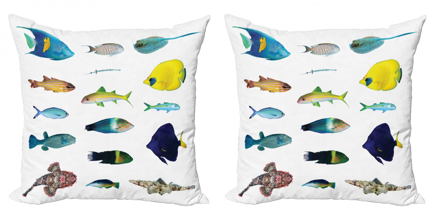 Ambesonne Fish Throw Pillow Cover 2 Pack, Marine Life Creatures, 20 ...