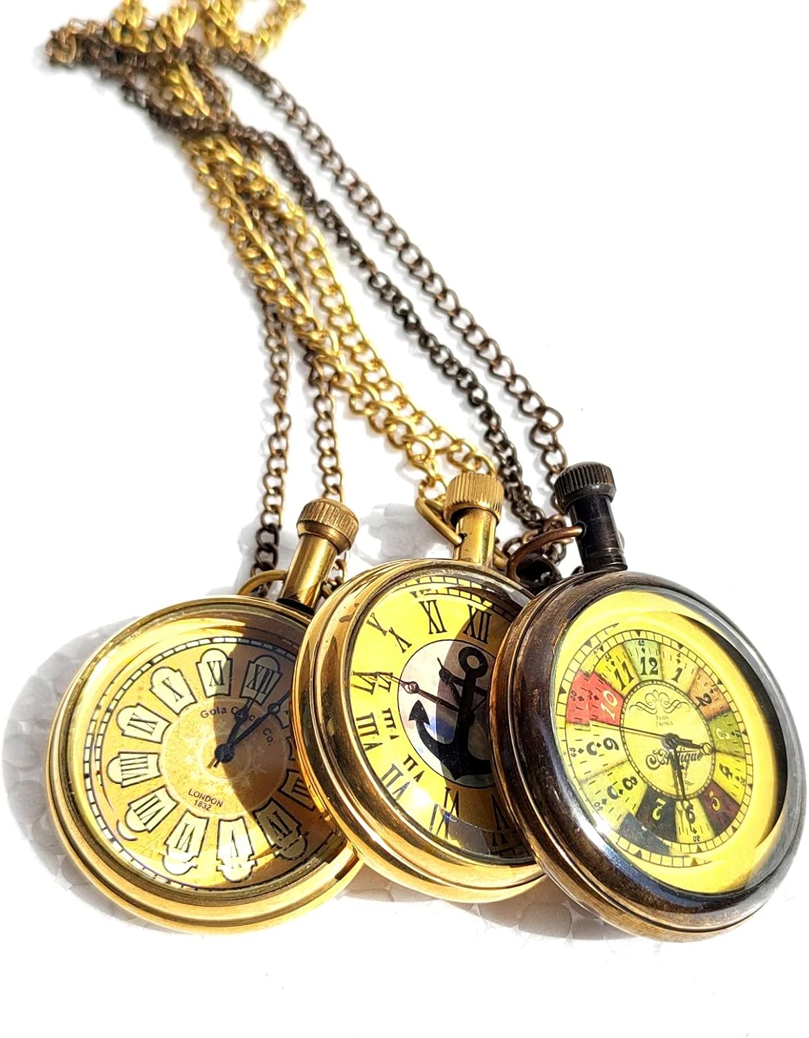 Maritime Treasures 3pcs Gold Metal Pocket Watch Small Brass Clock Time ...