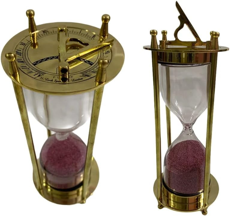 Maritime Treasures Shinny Brass Hourglass with Sundial Nautical ...