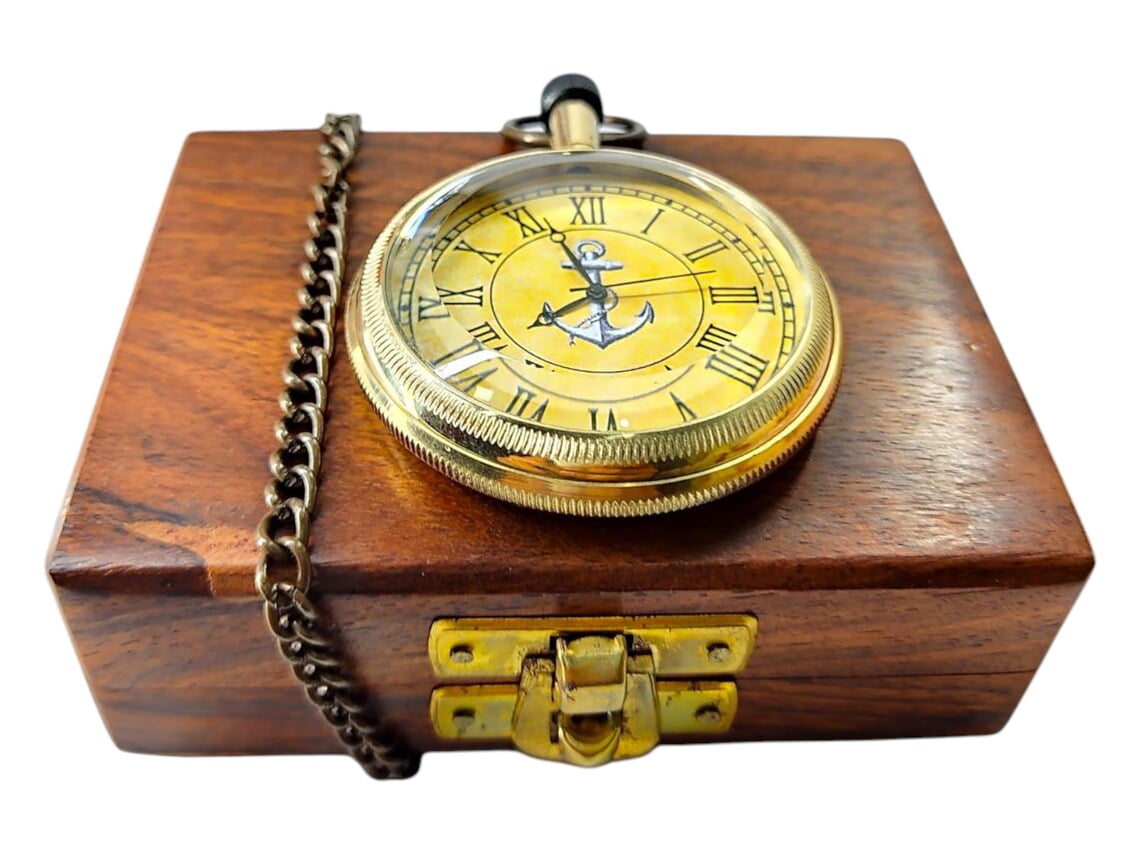 Maritime Treasures Vintage Anchor Compass with Wooden Storage Box ...