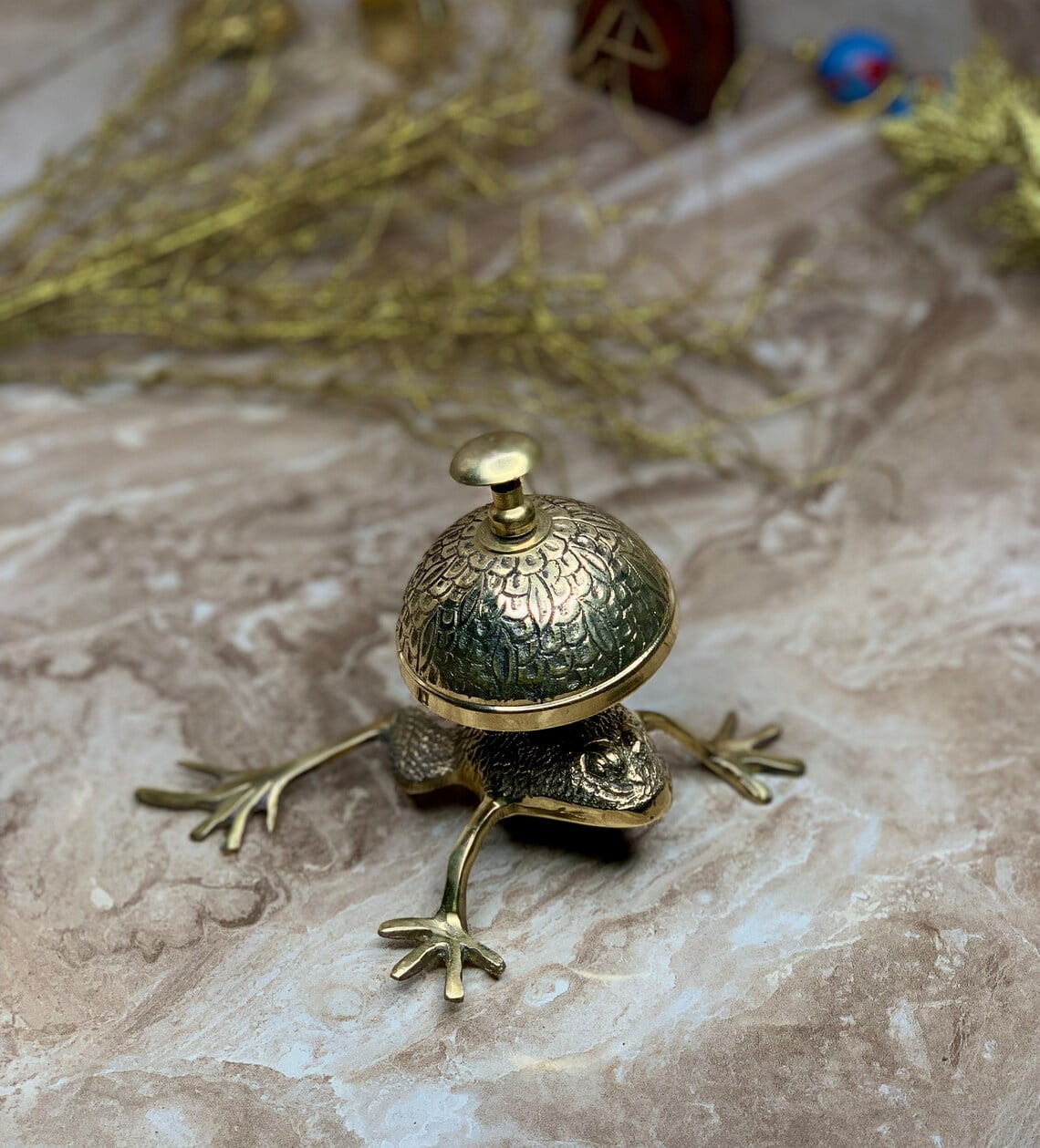 Maritime Treasures Vintage Brass Frog Style Desk Bell Nautical Hotel ...
