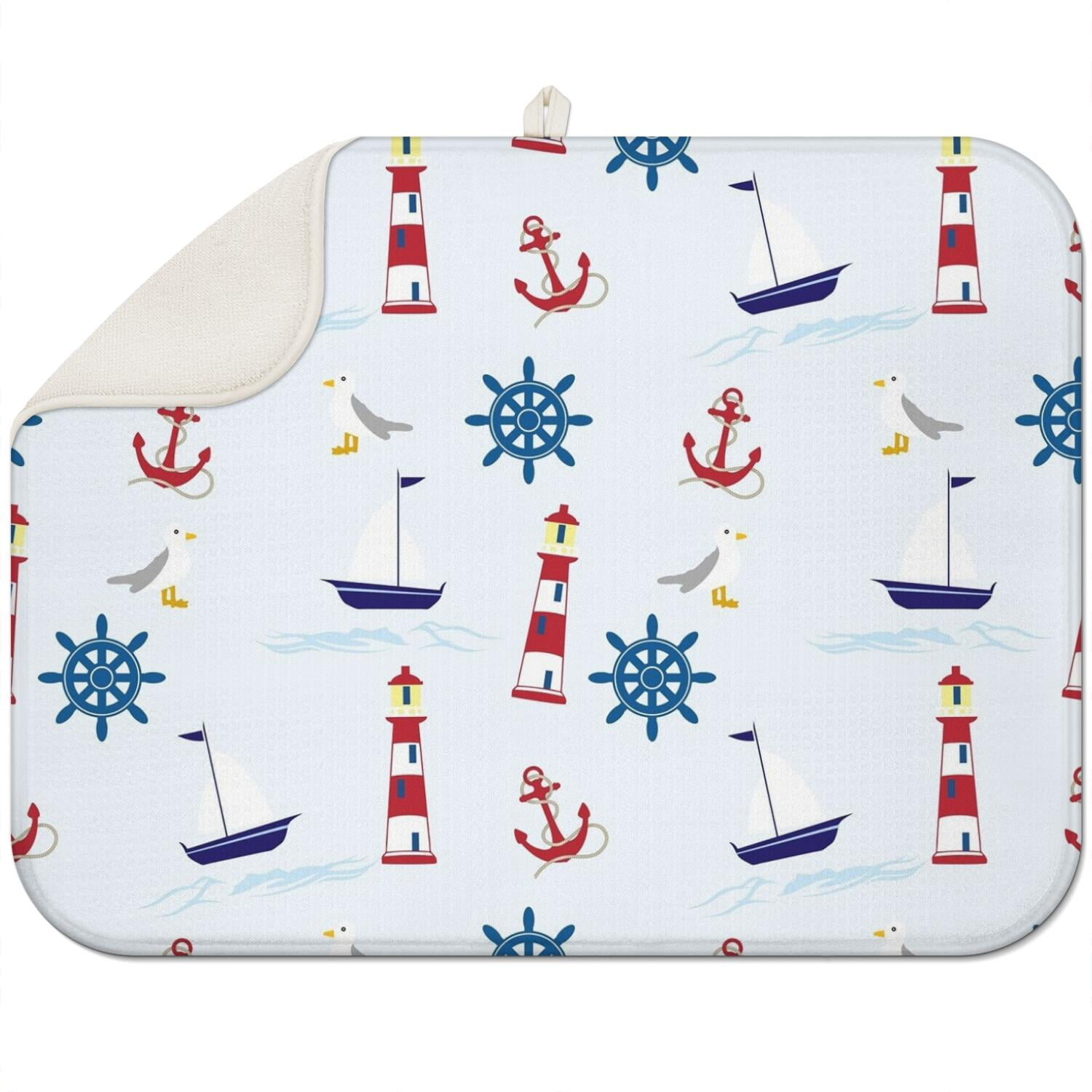 Maritime Voyage Coffee Mat Nautical Anchor Boat Sea Seaside Coastal Marine Waves Ocean ...