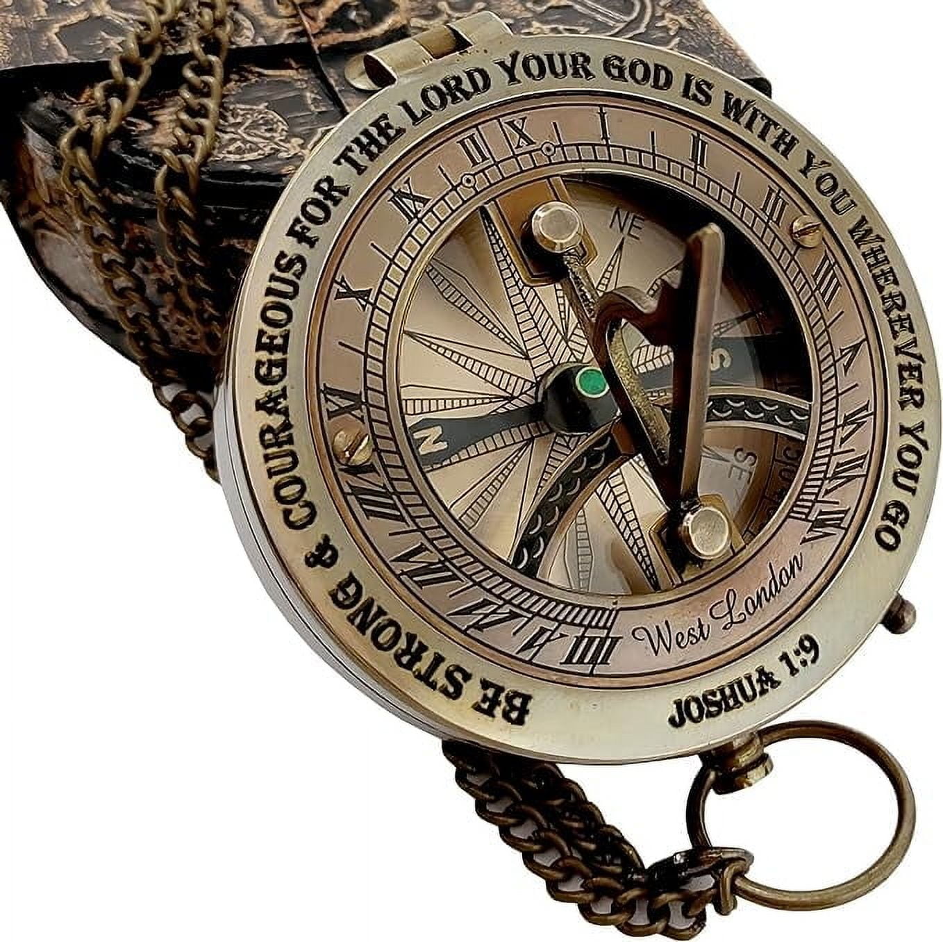 Maritime Treasures Instruments "Joshua 1-9" Brass Sundial Compass with ...