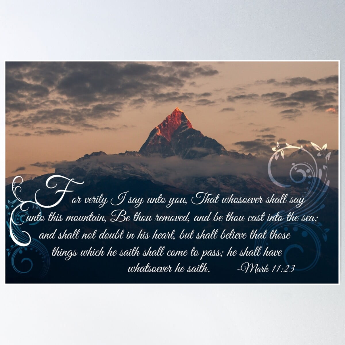 Mark 11:23 - God Moves Mountains Poster Wall Art, Modern Wall Decor For ...