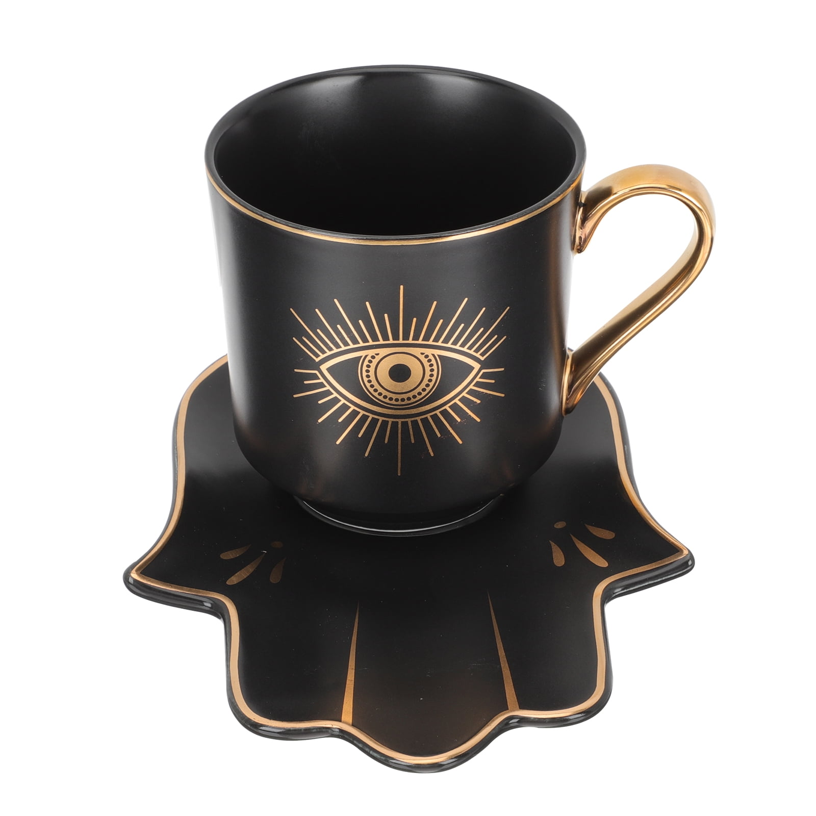 Mark Ceramic Mug Cup Evil Eye and Saucer Water Tea Cups Black - Walmart.com