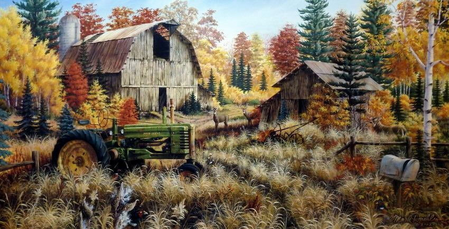 Mark Daehlin Deer Valley Farm Deer Tractor Art Print 24 x 8.5 - Walmart.com