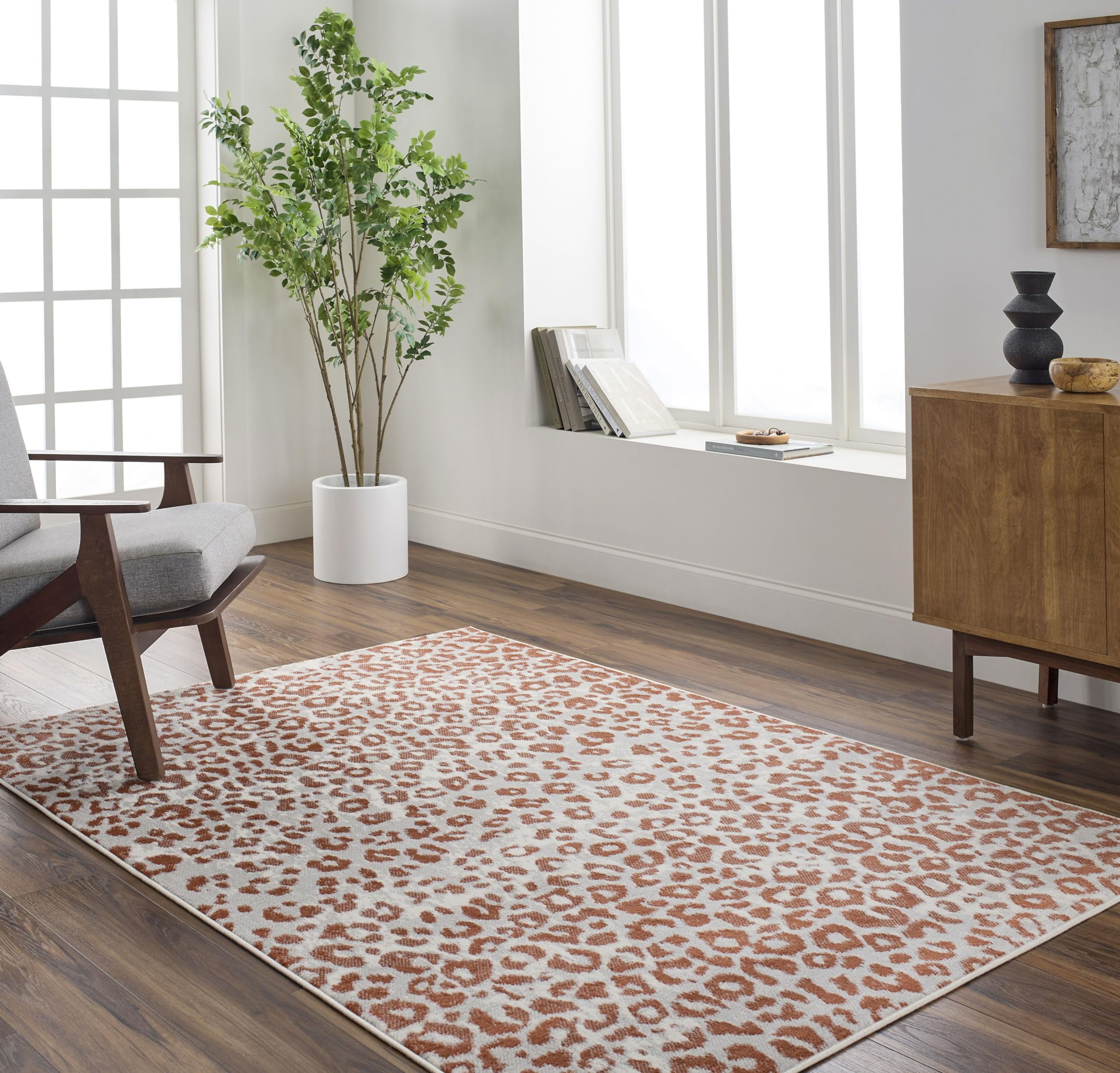 Mark Day Animal Print Rugs 7x9 Pol Modern Cheetah Leopard Burnt Orange