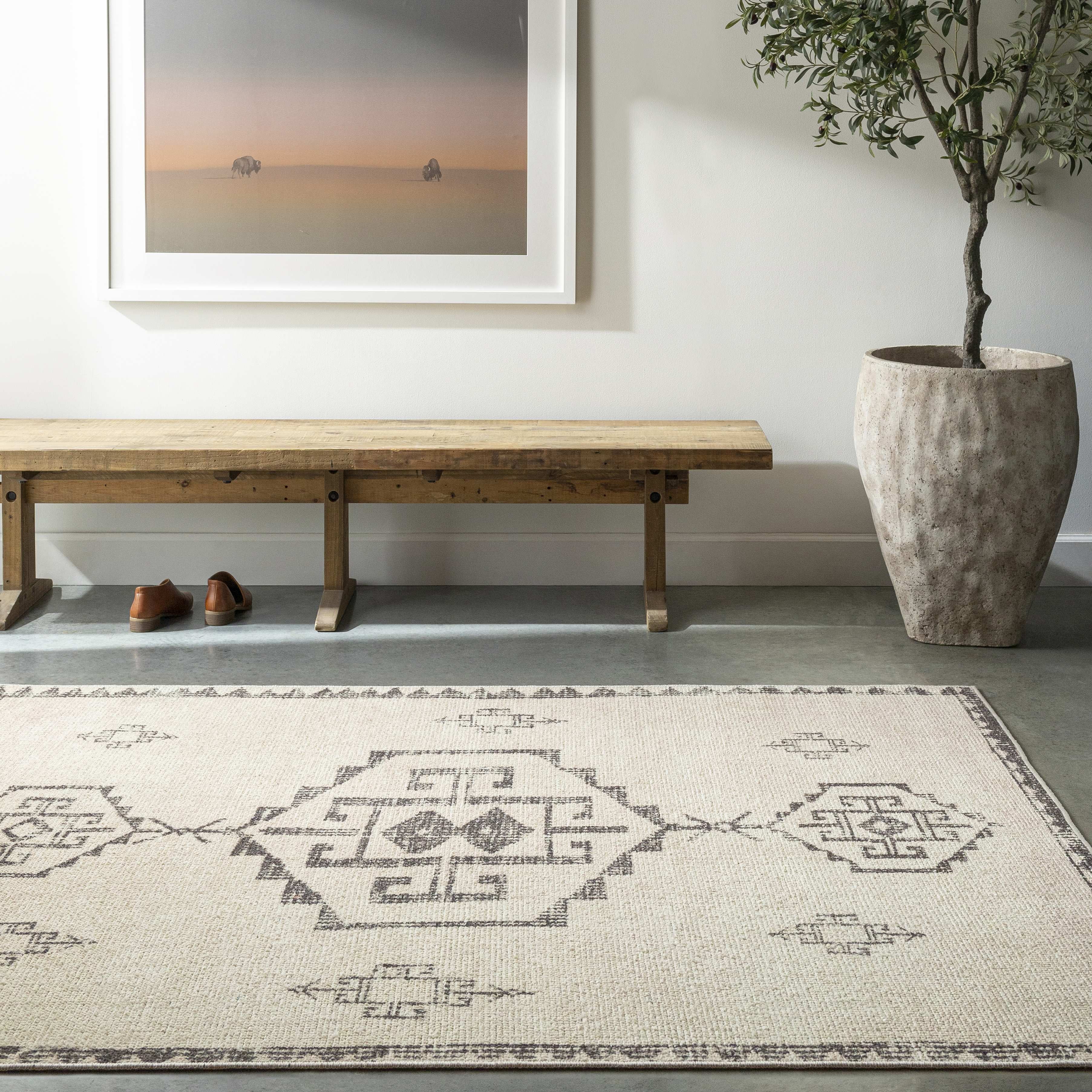 Mark&Day Area Rugs, 2x4 Amye Global Charcoal Beige Area Rug (2'2" x 3'9 ...