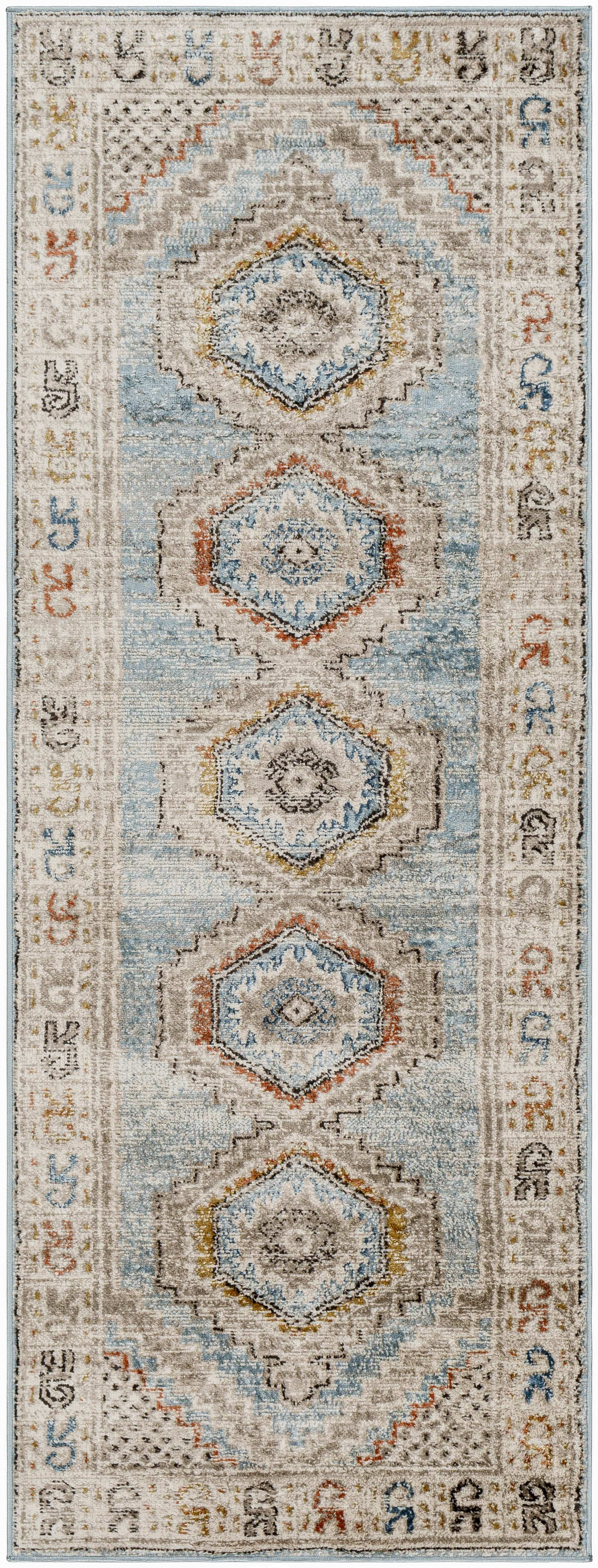 Mark&Day Area Rugs, 2x7 Jennefer Traditional Sky Blue Runner Area Rug ...
