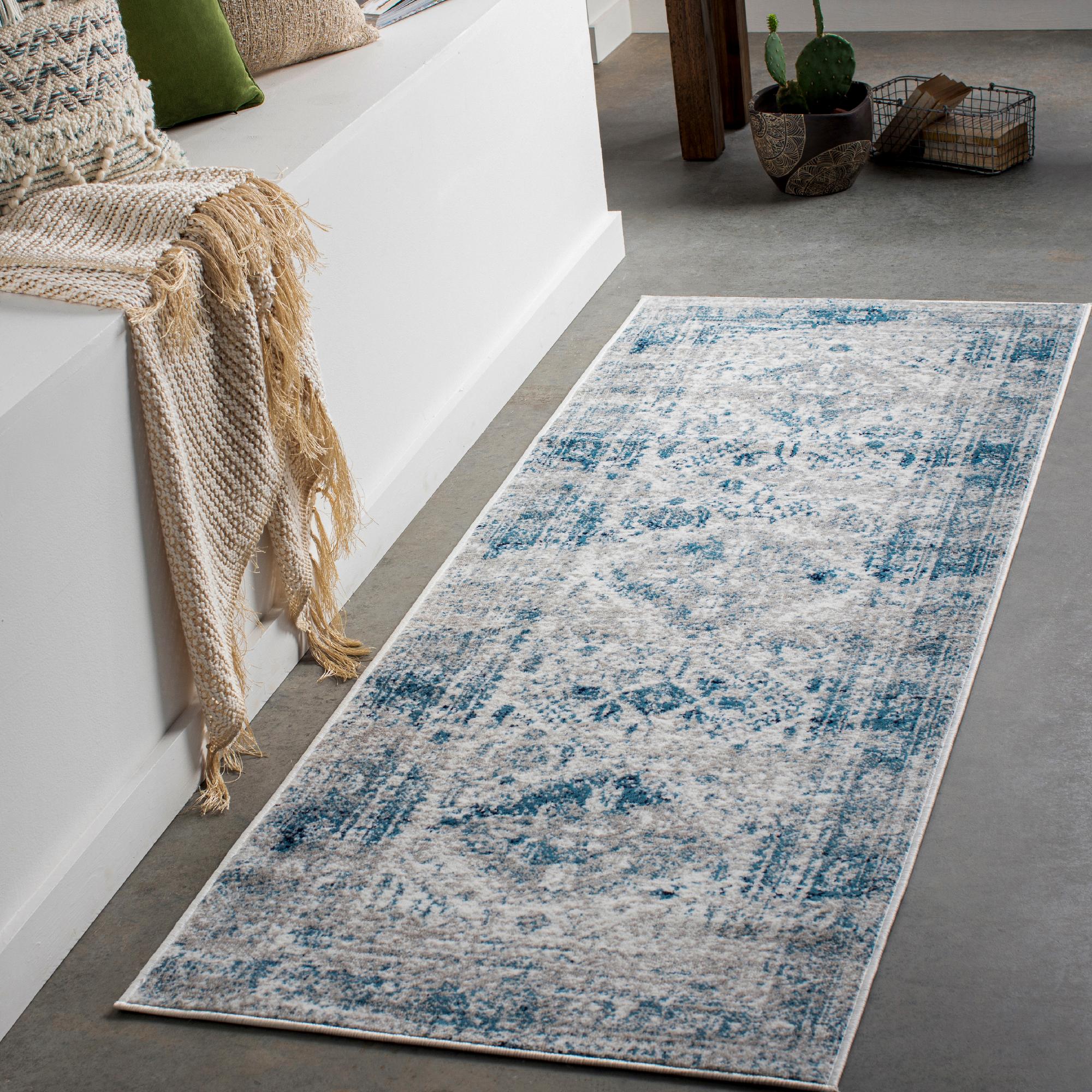 Traditional 2x8 Area Rug (2'3'' x 7'3'') Medallion White, Blue Indoor ...