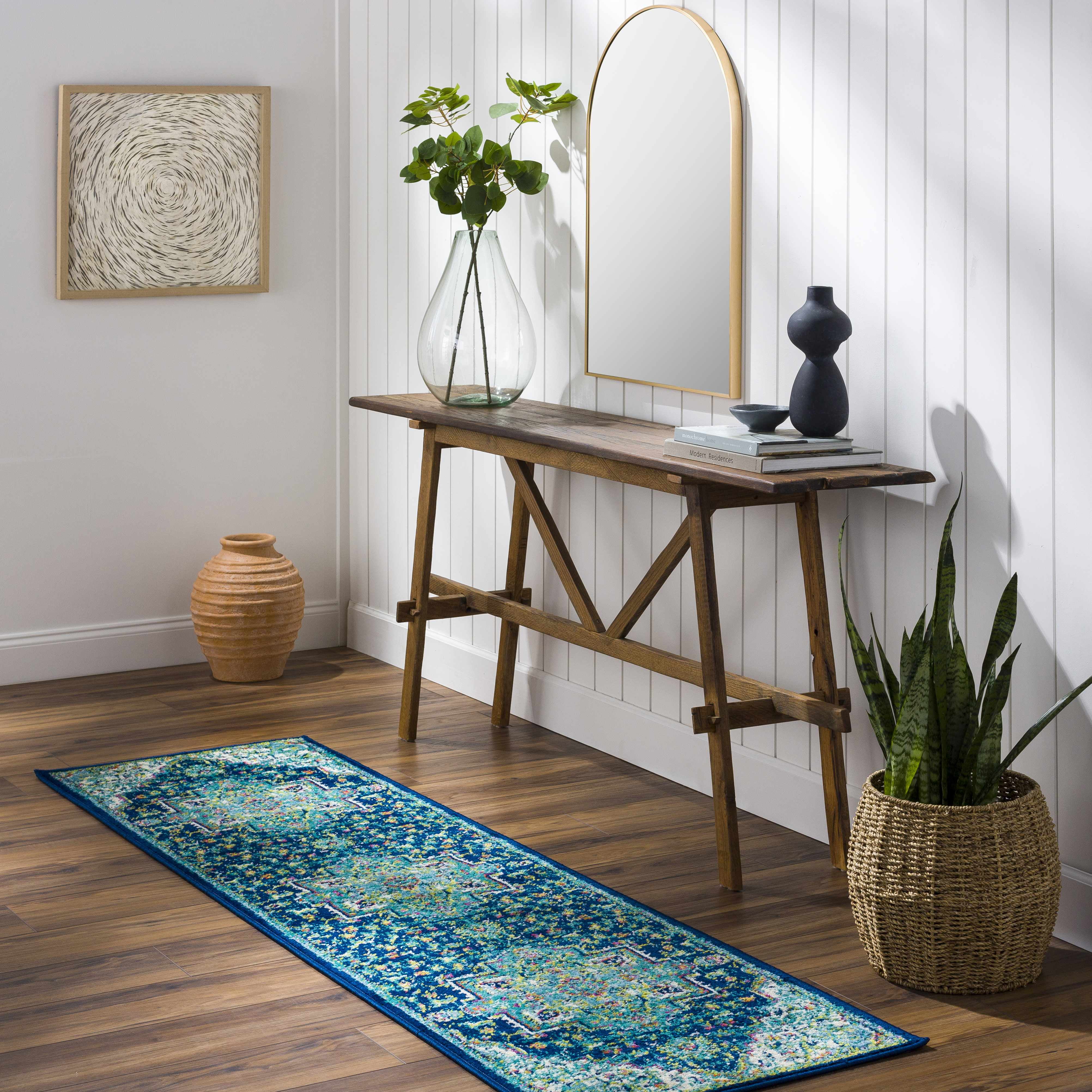 Mark&Day Area Rugs, 2x8 Metz Traditional Teal Runner Area Rug, Blue ...