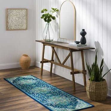 Mark&Day Area Rugs, 2x8 Olivia Traditional Teal Beige Runner Area Rug ...
