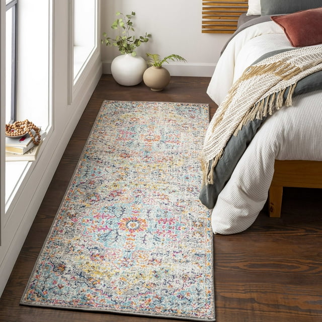 Mark&Day Area Rugs, 2x8 Olivia Traditional Teal Beige Runner Area Rug ...