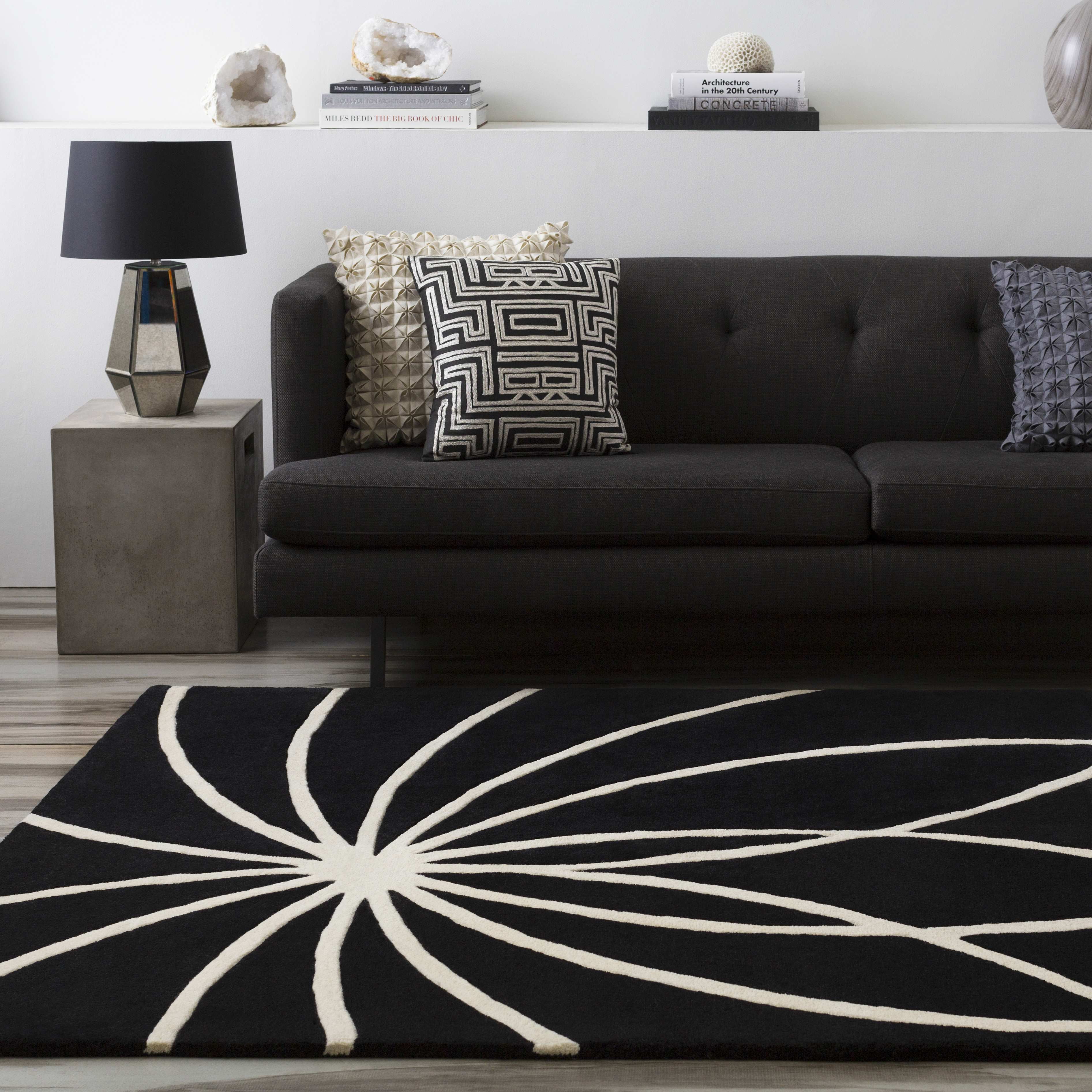 Mark&Day Wool Rugs, 4x4 Falher Modern Black Square Area Rug, Black ...