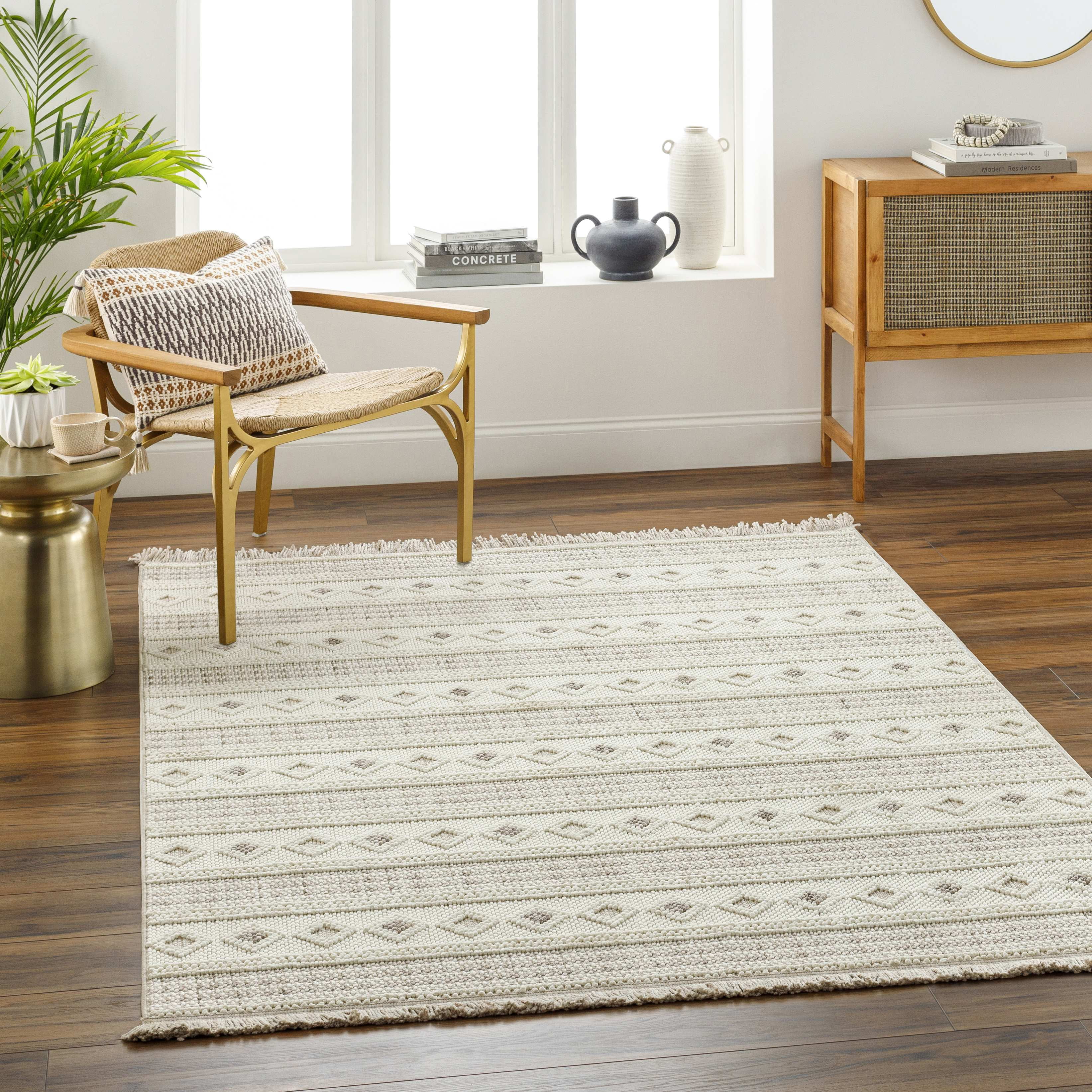 Mark&Day Area Rugs, 4x5 Yaneth Global Dark Brown Off-White Area Rug (3 ...