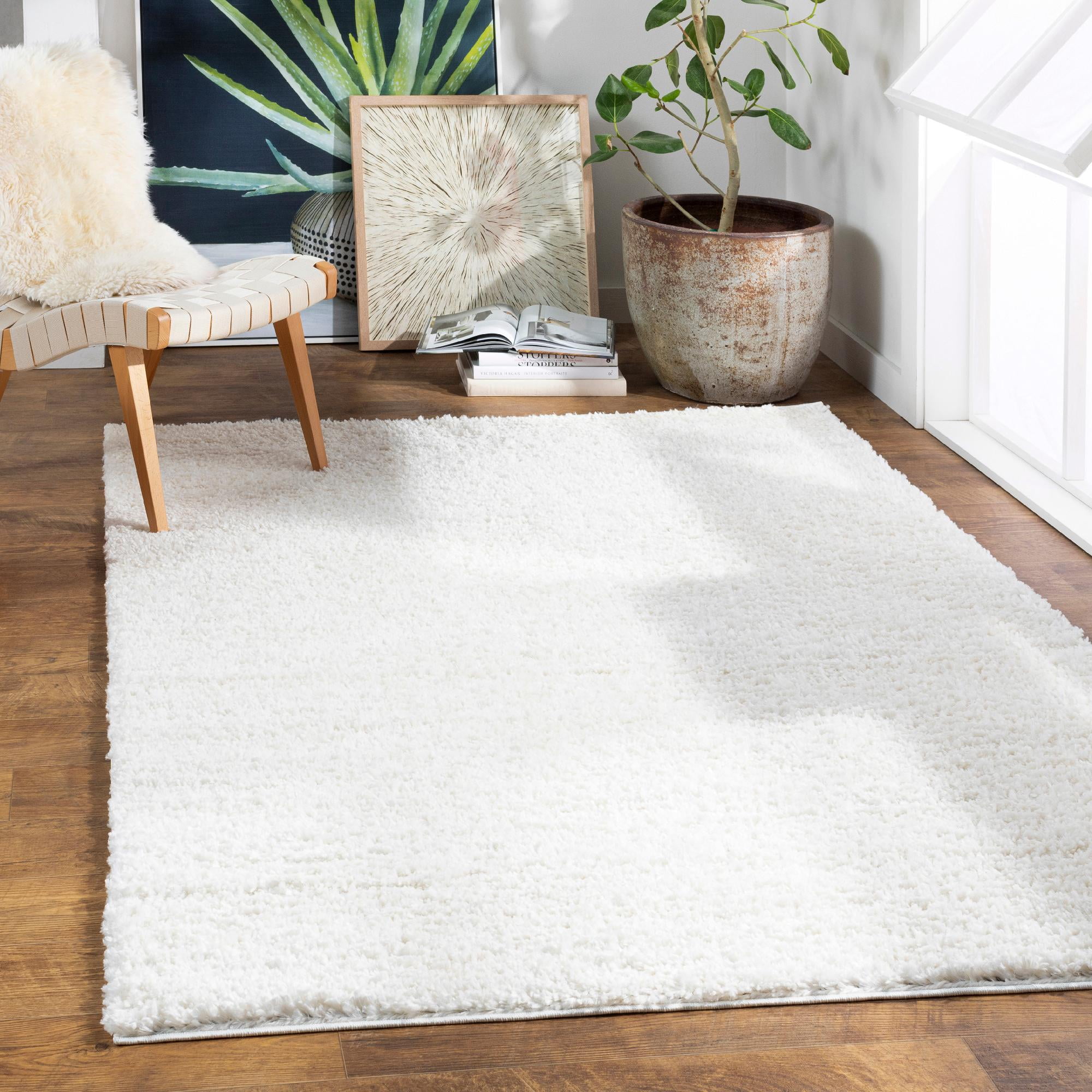 Mark&Day Area Rugs, 4x6 Vere Modern Shag White Area Rug, White Carpet ...