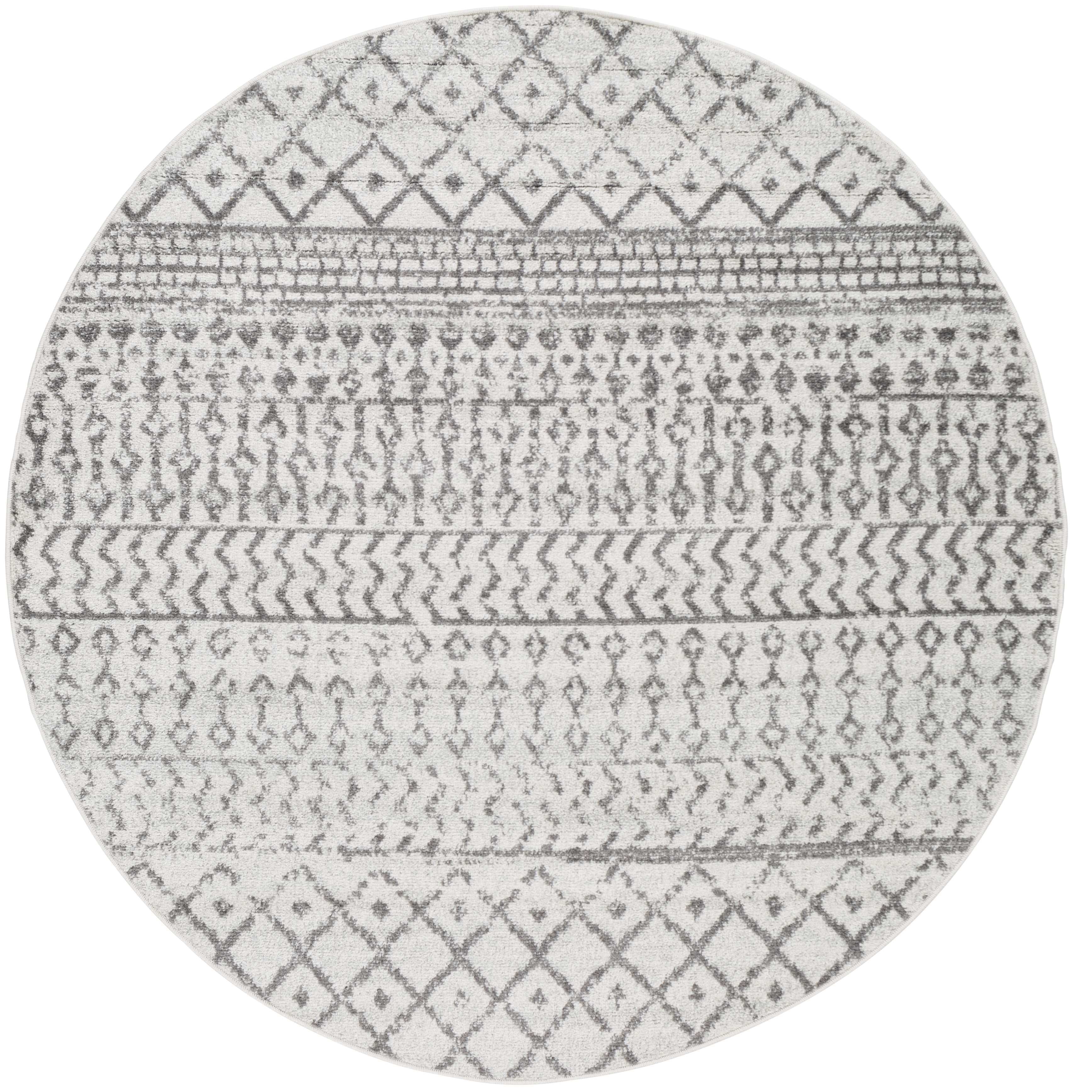 Mark&Day Area Rugs, 5ft Round Louise Global Gray Area Rug, Cream ...