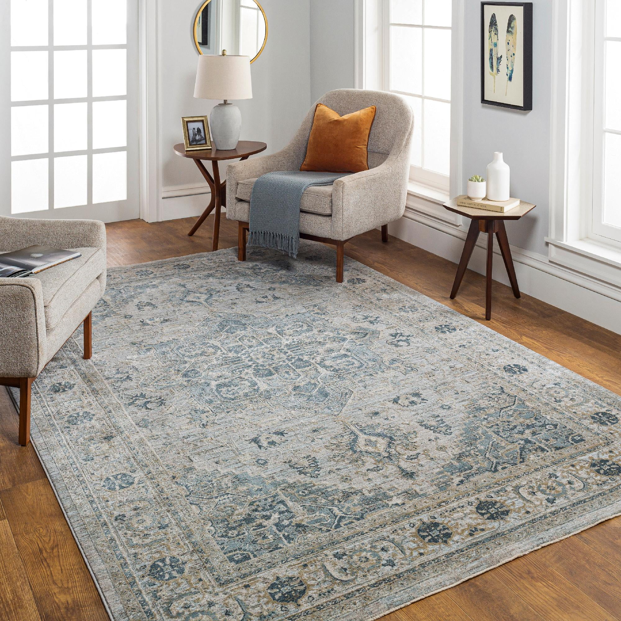 Mark&Day Area Rugs, 5ft Round Panagia Traditional Pale Blue Area Rug (5 ...