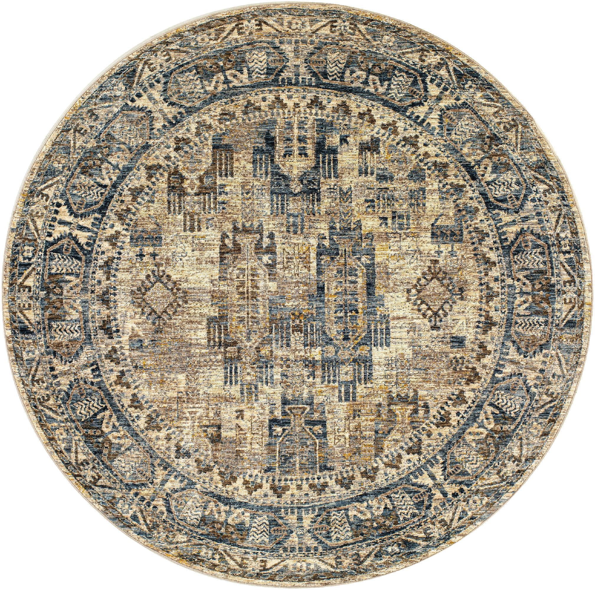 Mark&Day Area Rugs, 5ft Round Rullen Traditional Dark Brown Area Rug (5 ...