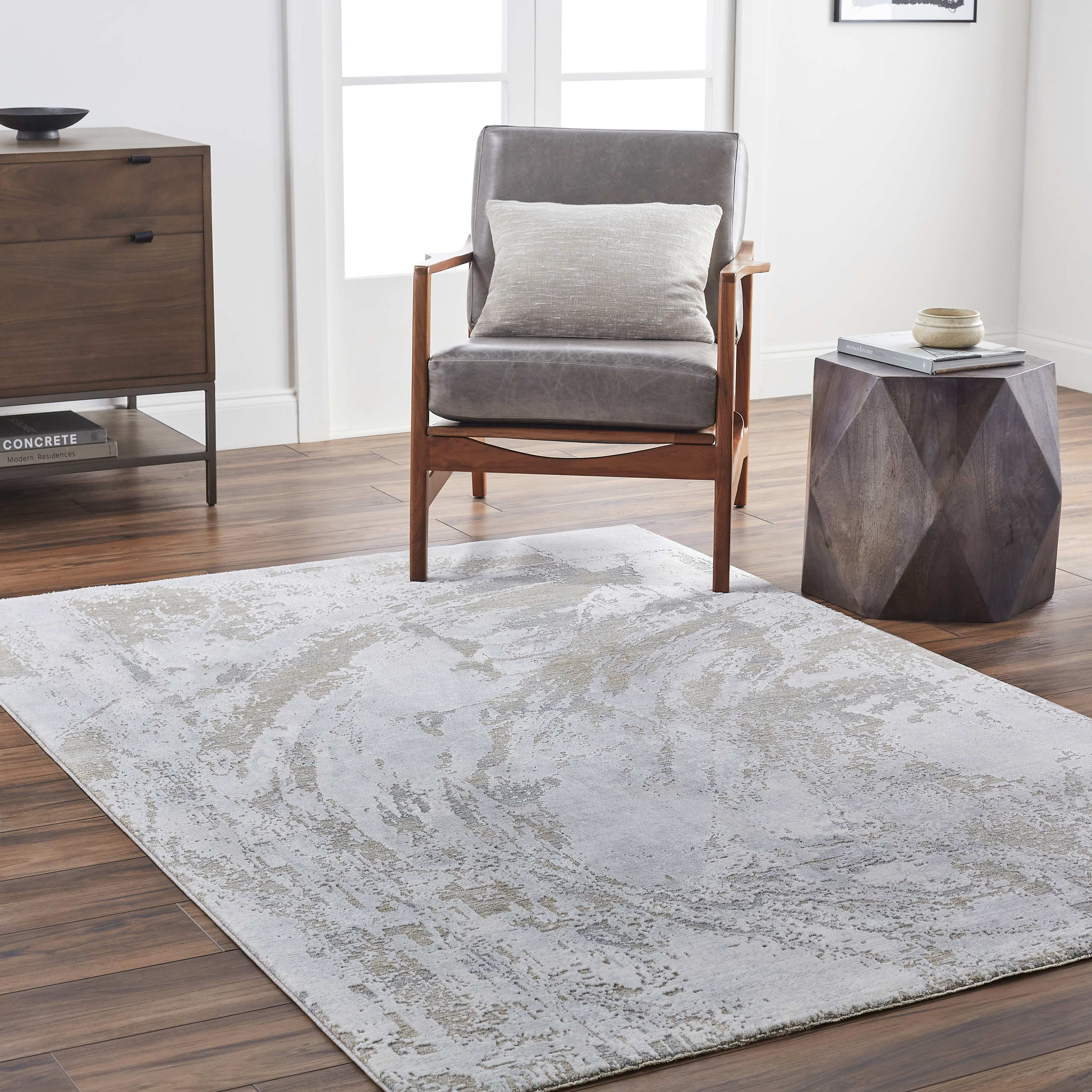 Mark&Day Area Rugs, 5ft Round Tanesia Modern Light Gray Brown Area Rug ...