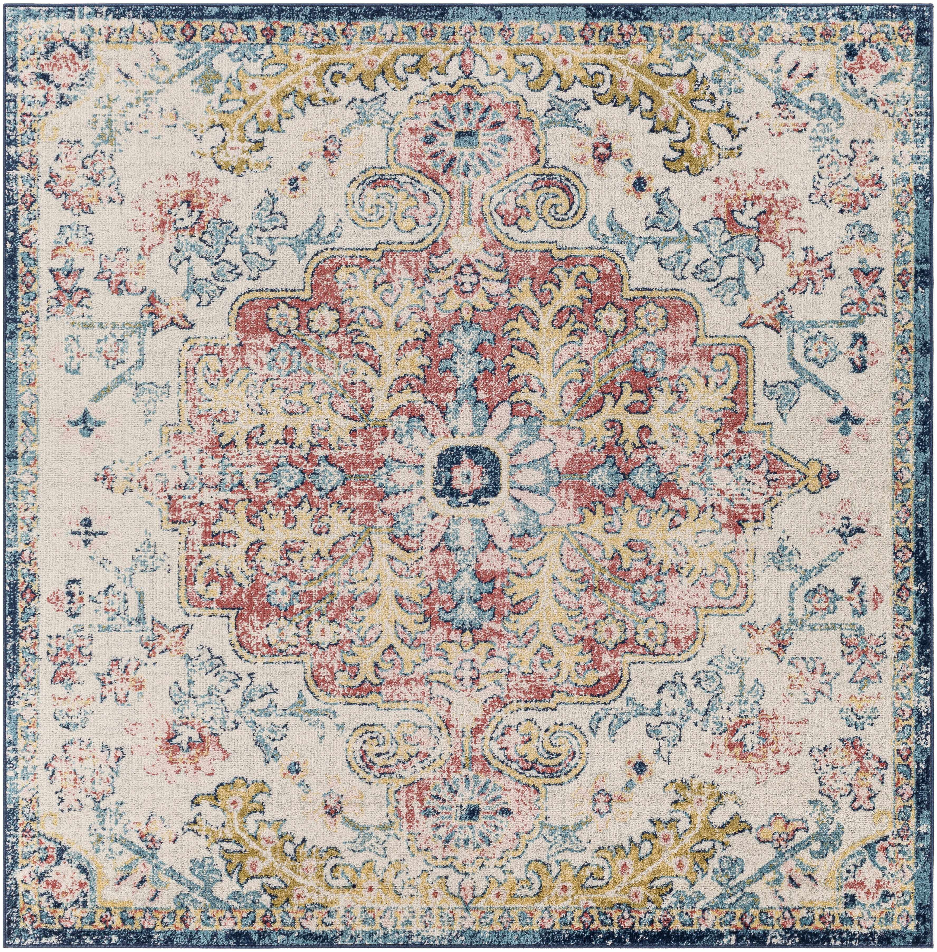 Mark&Day Area Rugs, 5x5 Gimel Traditional Sky Blue Garnet Square Area ...