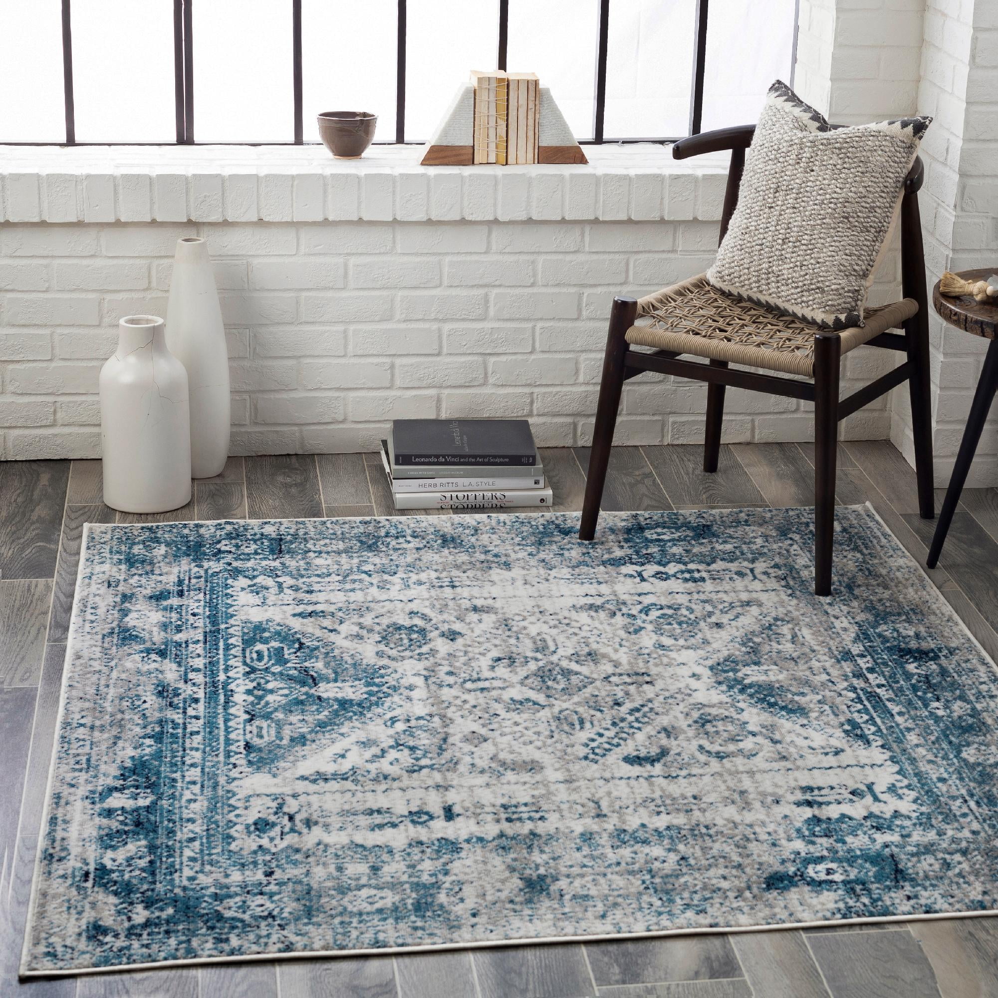 Mark&Day Area Rugs, 5x5 Jules Traditional Sky Blue Light Gray White ...