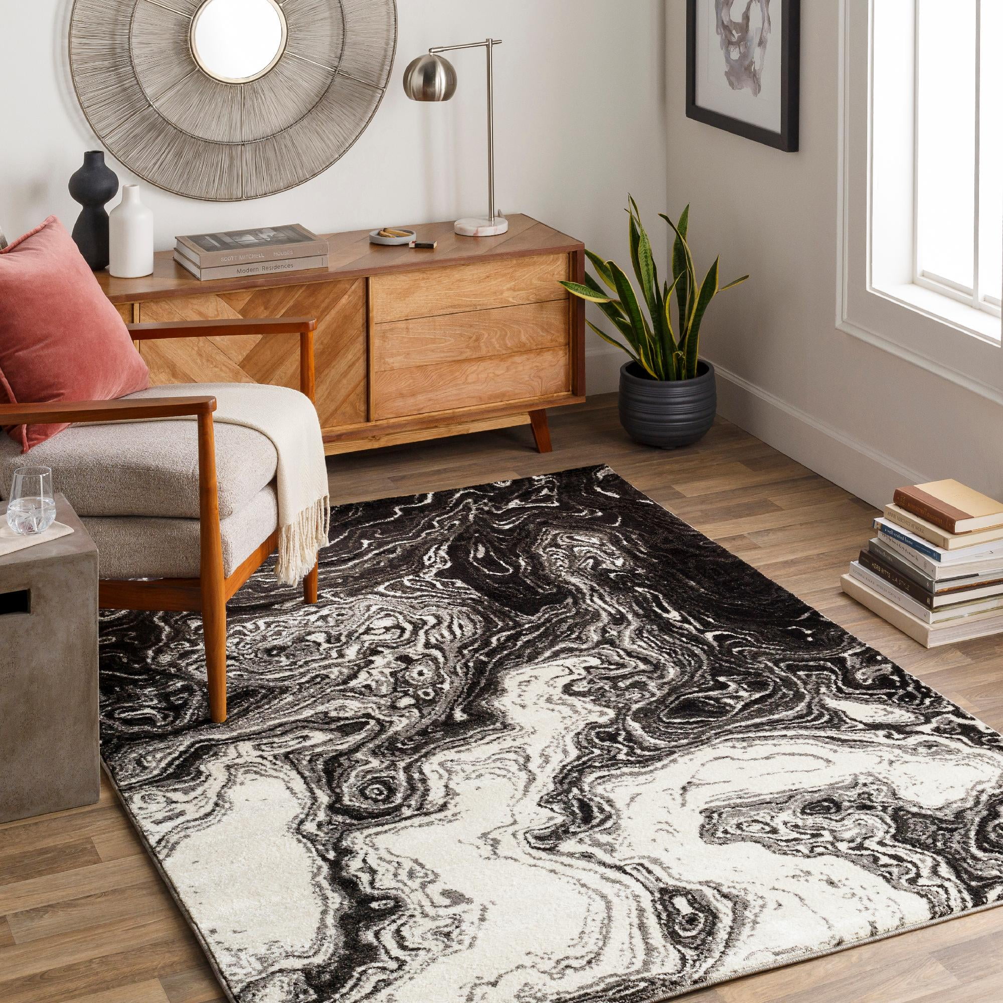 Mark&Day Area Rugs, 5x7 Bird Cove Modern Black Area Rug (5'3" x 7'7 ...