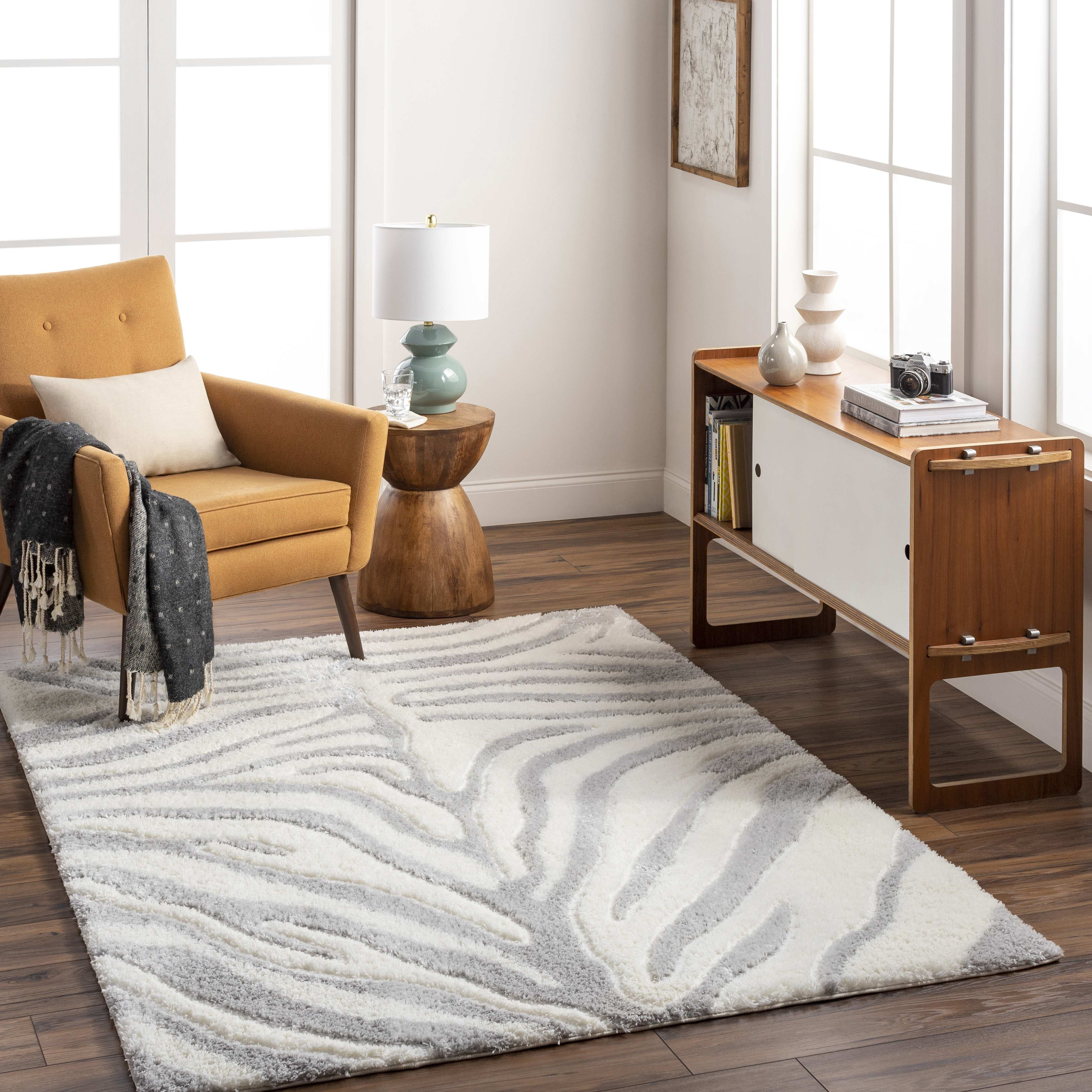 Mark&Day Animal Print Rugs, 5x7 Delonte Modern Shag Zebra Tiger Light ...