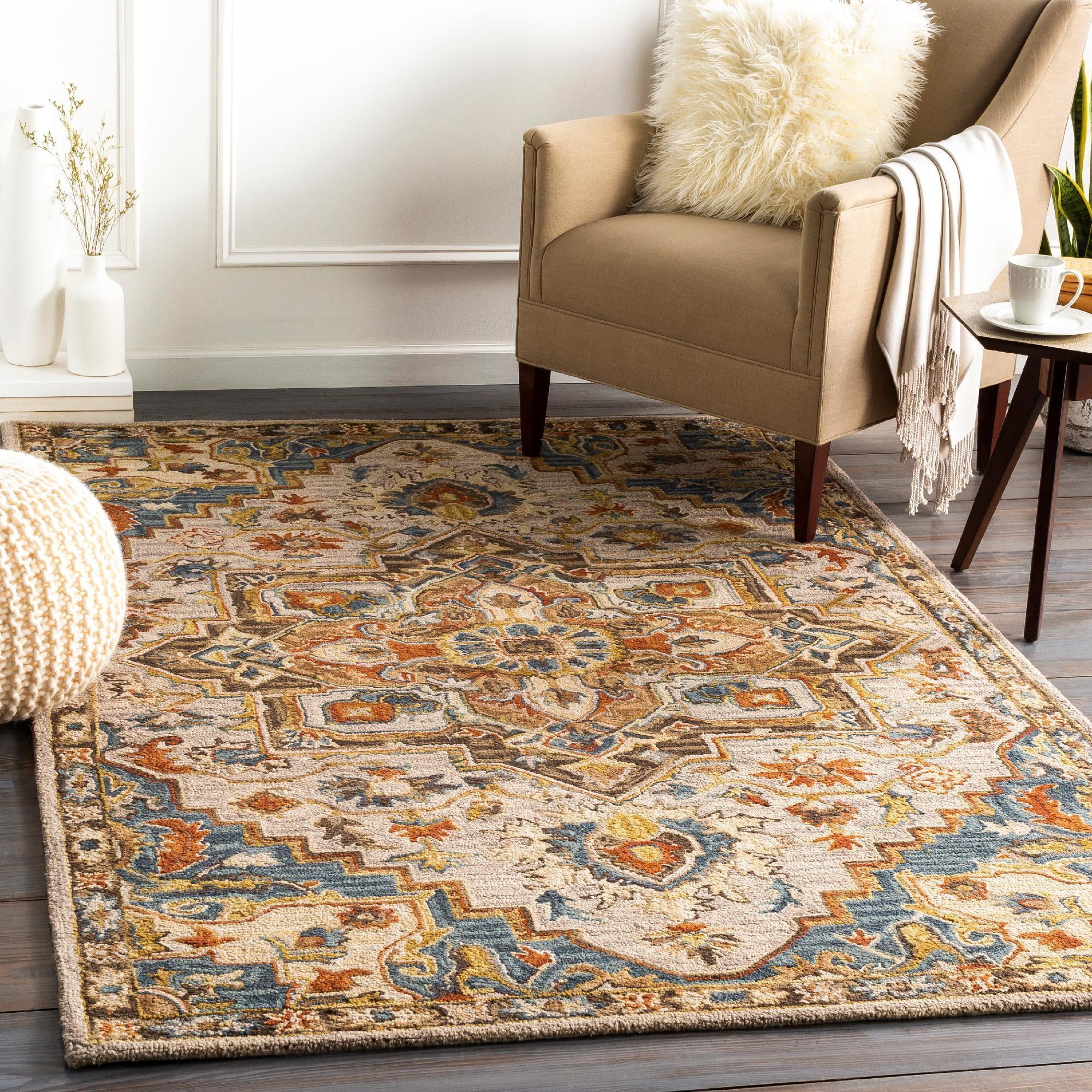 Mark&Day Wool Rugs, 5x7 Kraloo Traditional Clay Area Rug, Blue Brown ...
