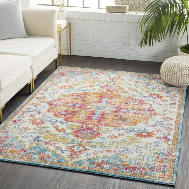 Mark&Day Indoor Traditional Saffron Teal Area Rug, 5'3" x 7'3" Olivia ...