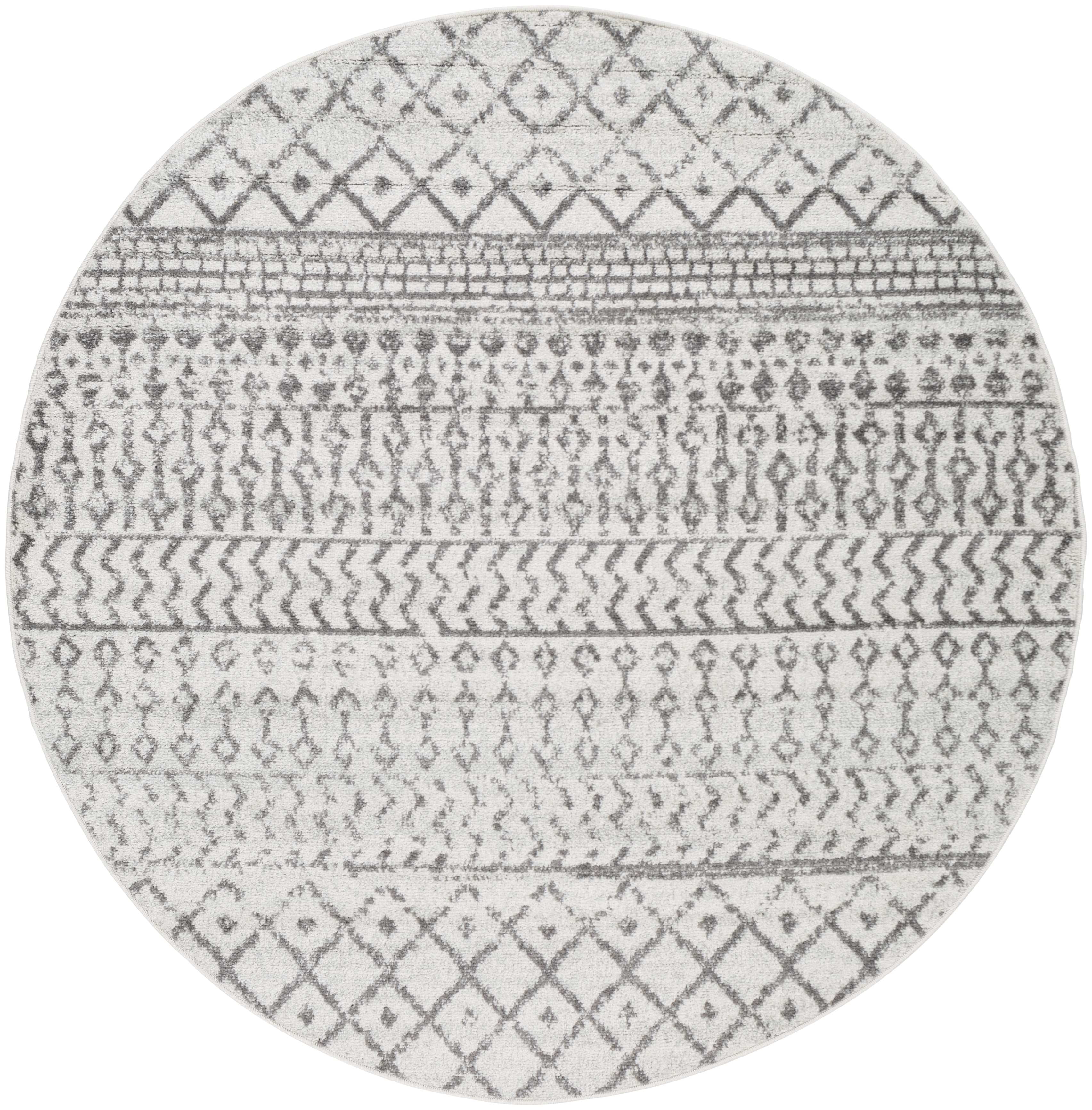 Mark&Day Area Rugs, 6ft Round Louise Global Gray Area Rug, Cream ...