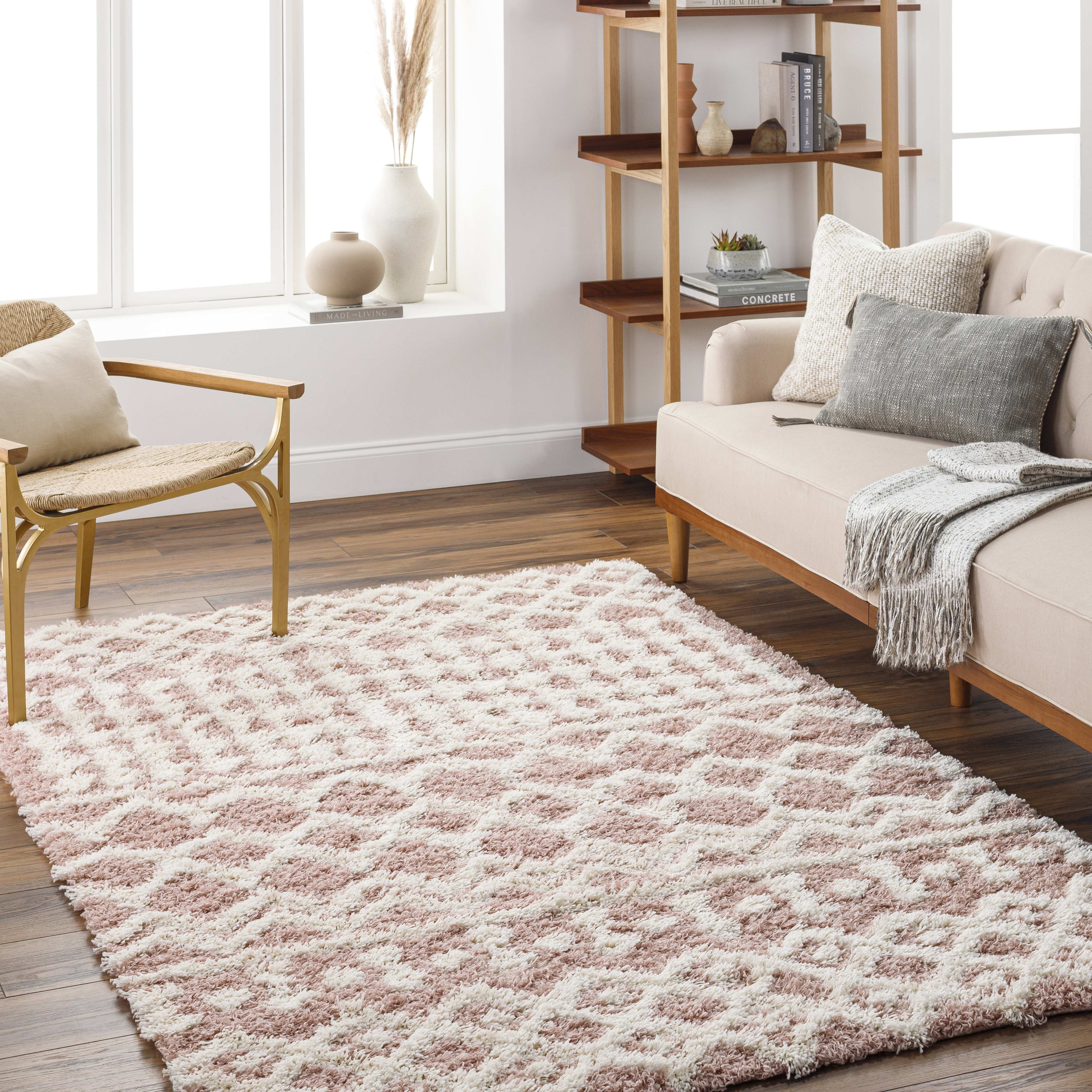 Mark&Day Area Rugs, 7x9 Carter Global Shag Peach Area Rug, Dusty Pink ...