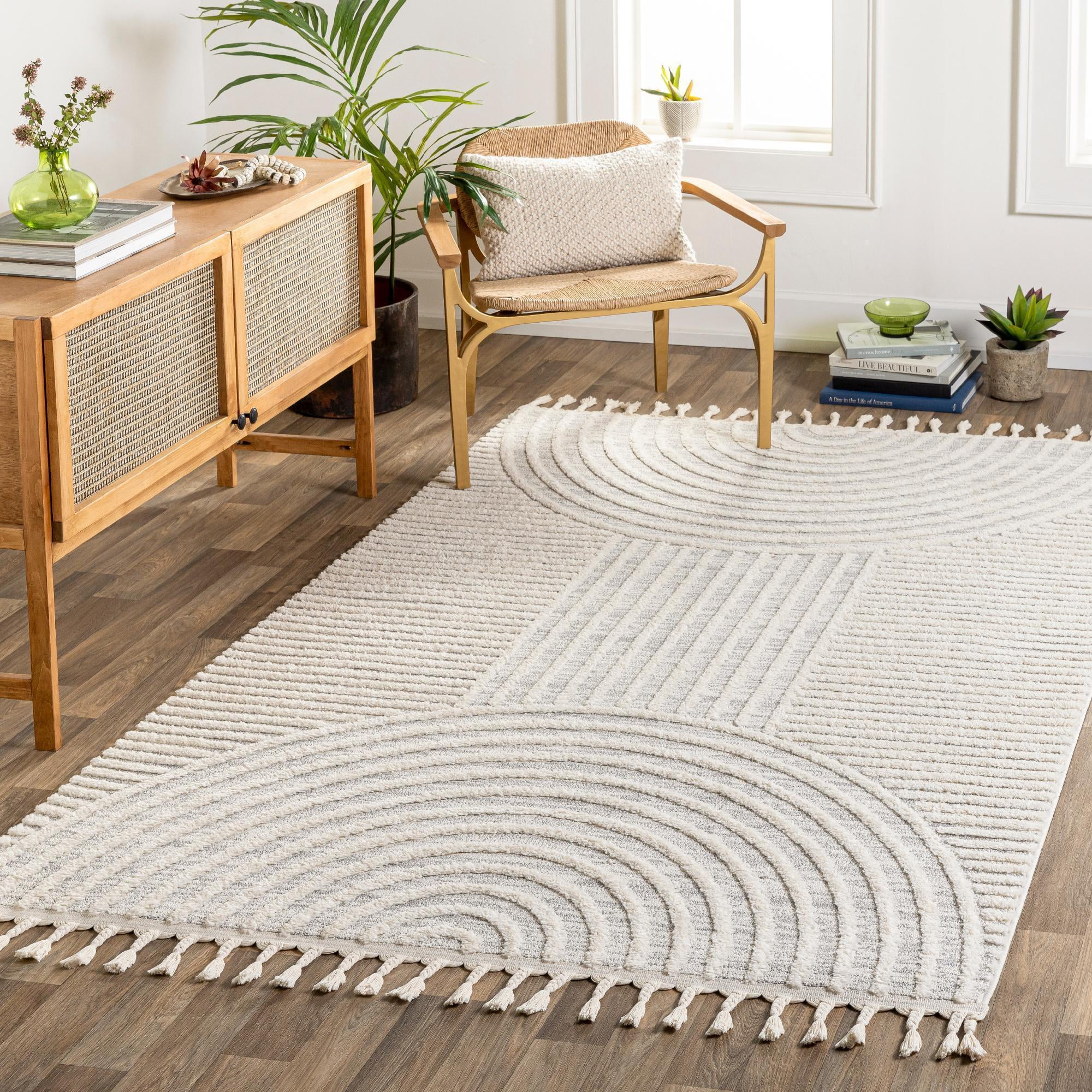 Mark&Day Area Rugs, 7x9 Kyra Modern Light Gray Area Rug, Cream Medium ...