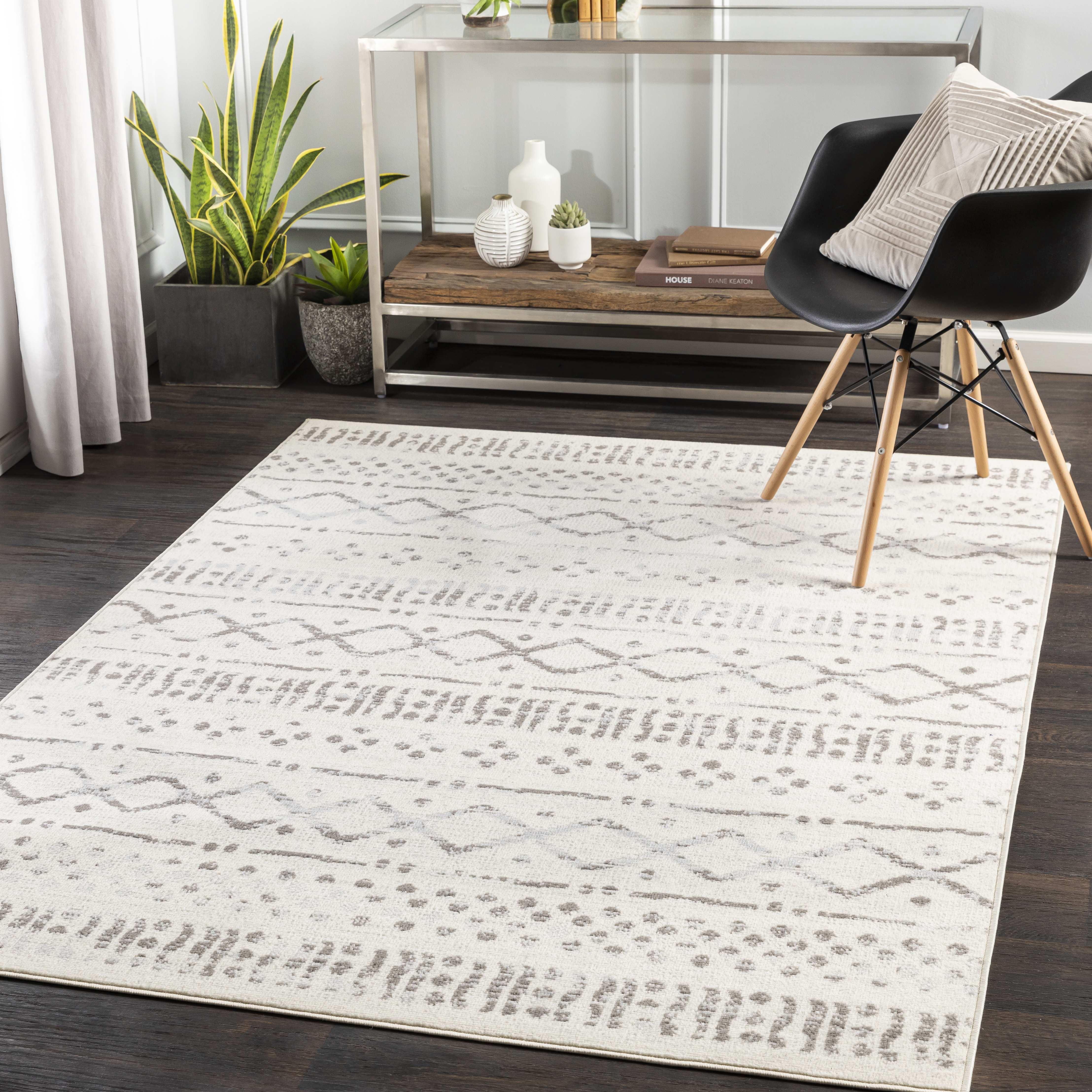 Mark&Day Area Rugs, 6x9 Mullegen Global Light Gray Area Rug (6'7" x 9 ...