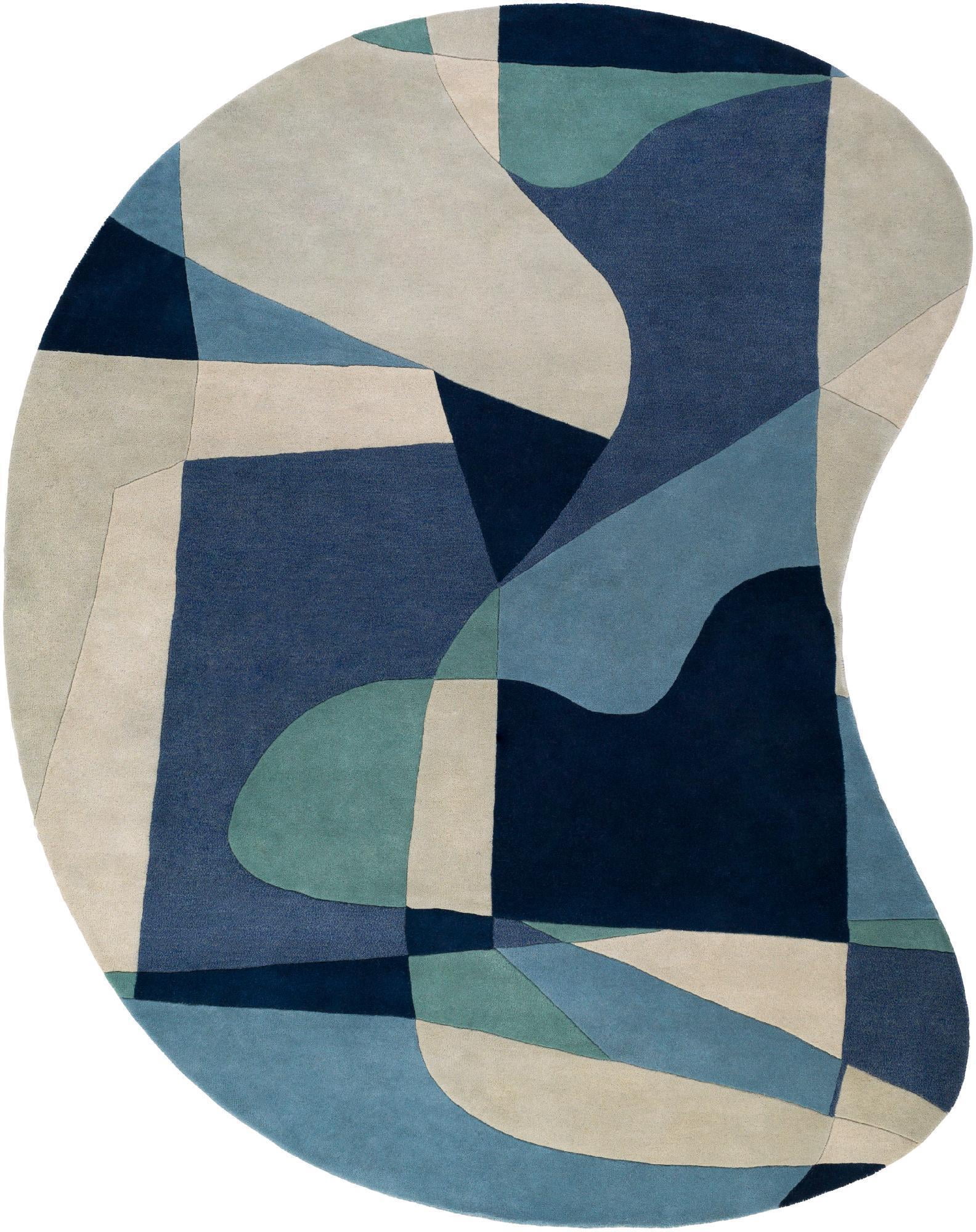 Mark&Day Wool Rugs, 6x9 Orleans Modern Navy Kidney Area Rug, Grey Blue ...