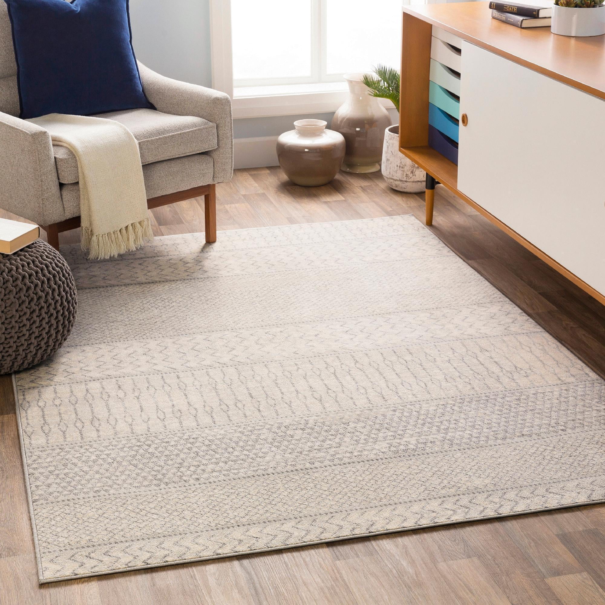 Mark&Day Area Rugs, 7x9 Angelica Global Silver Gray Area Rug (6'7" x 9 ...