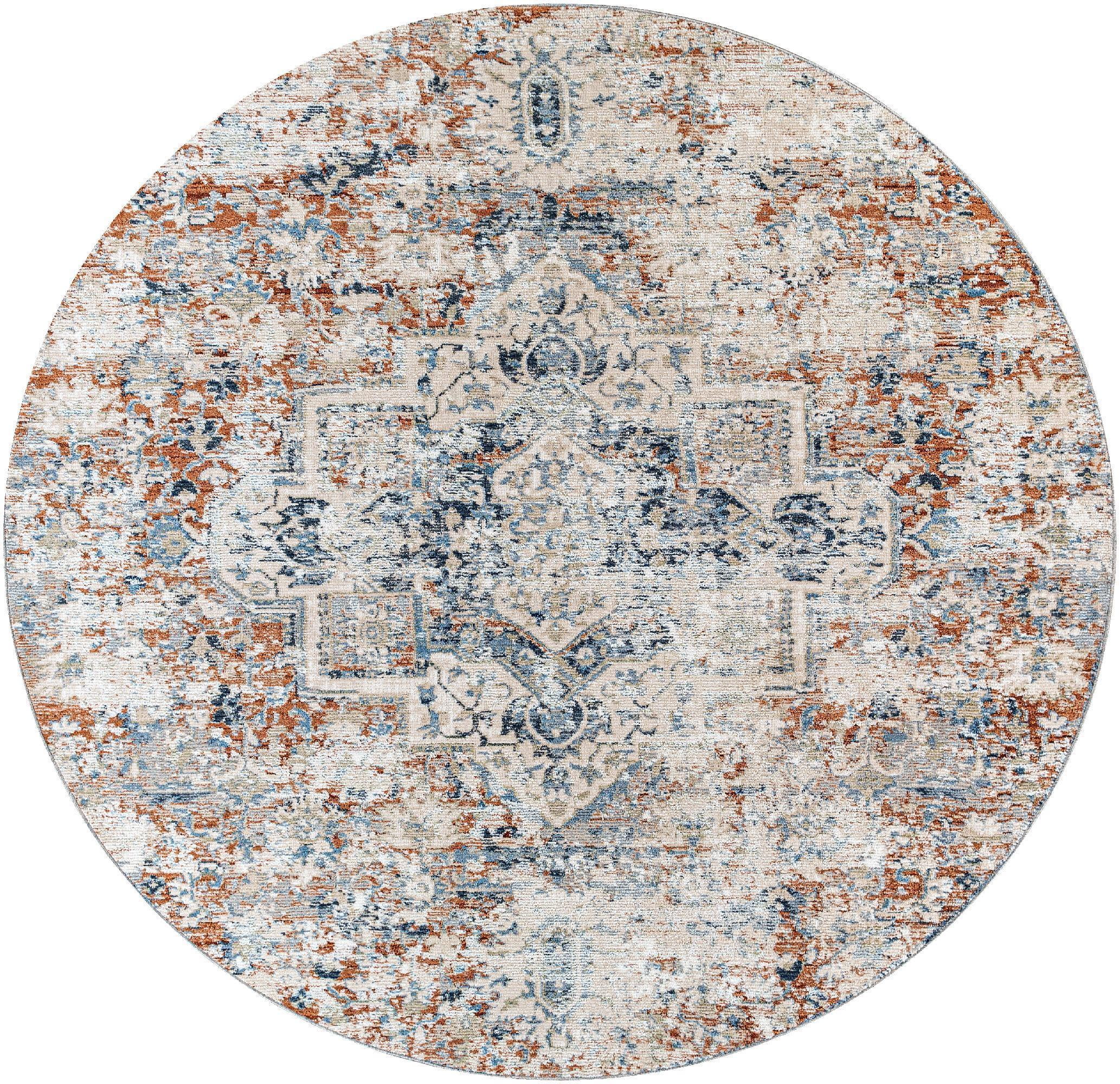 Mark&Day Area Rugs, 8ft Round Delaware Traditional Burnt Orange Area ...