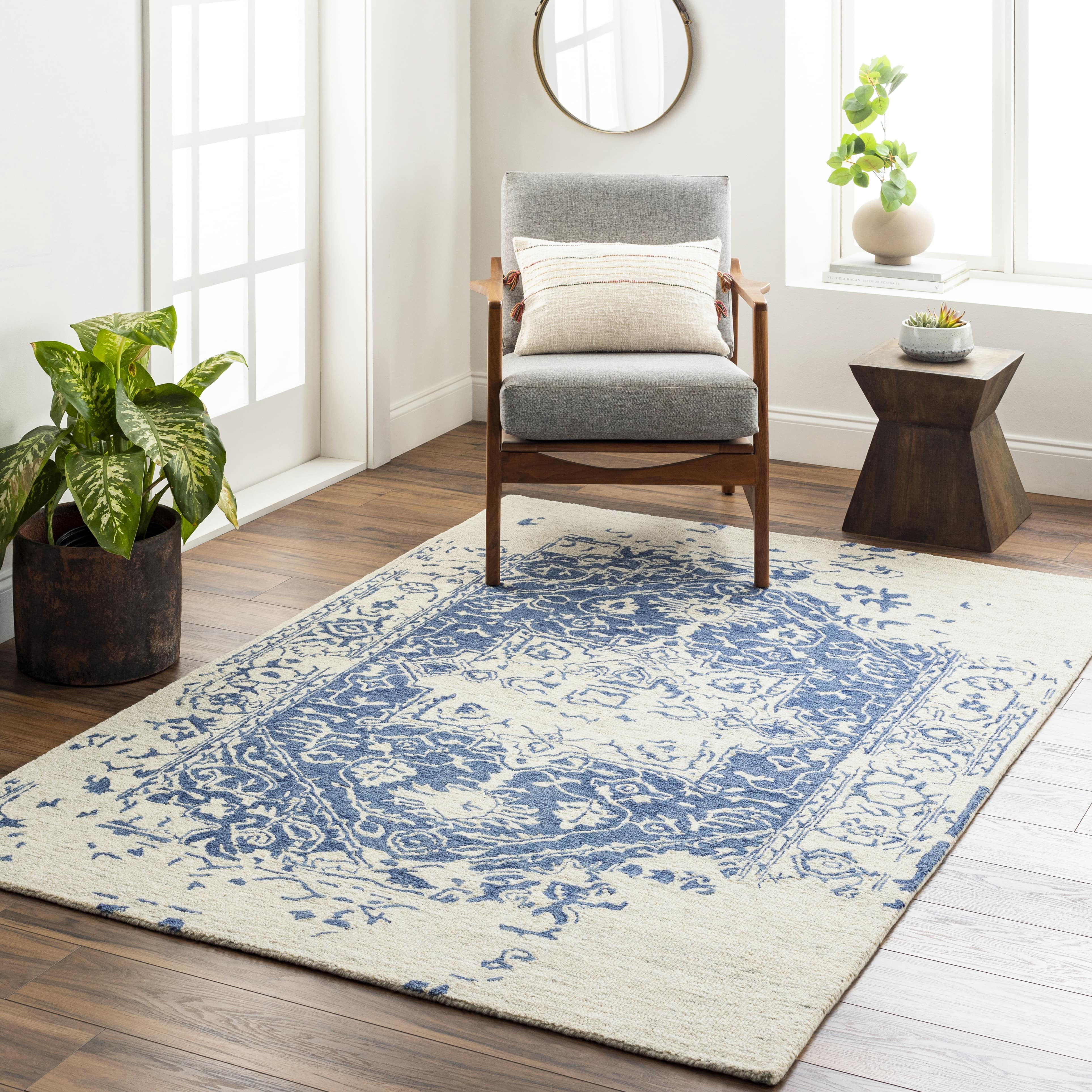 Mark&Day Area Rugs, 8x10 Vretsia Traditional Ink Blue Area Rug (8' x 10 ...