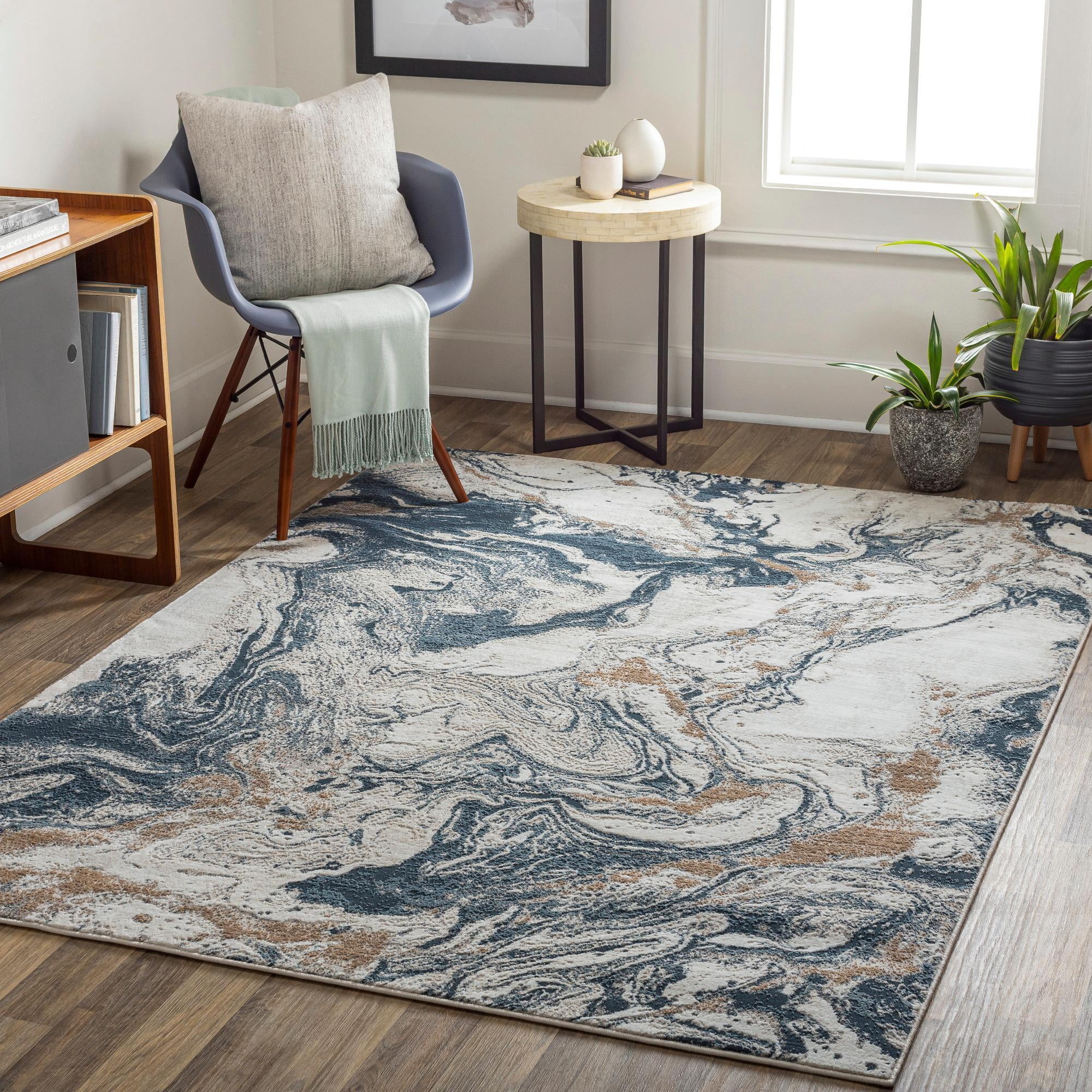 Mark&Day Area Rugs, 9x12 Earlton Modern Dark Blue Marble Area Rug, Blue ...