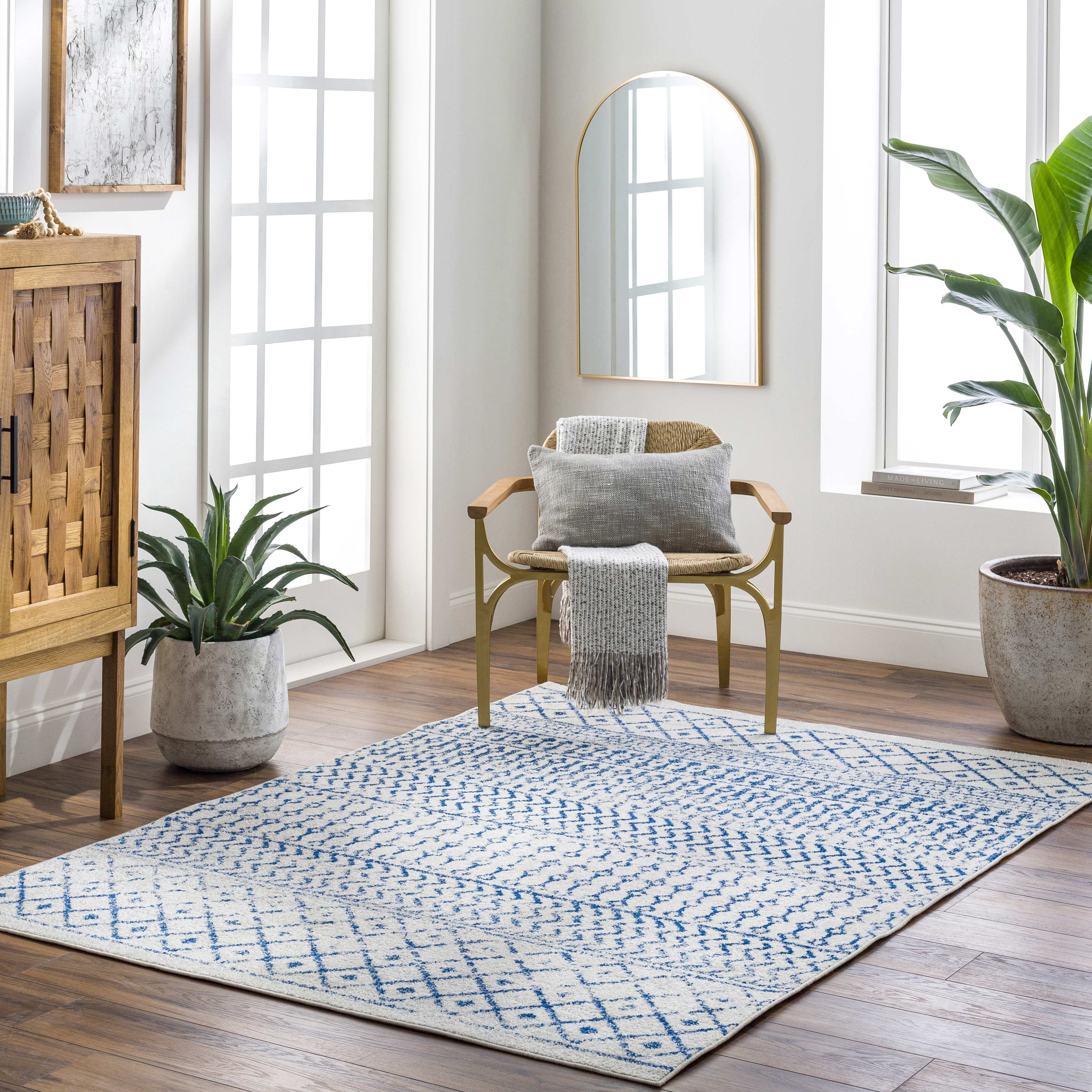 Mark&Day Area Rugs, 9x12 Louise Global Denim Area Rug, Cream Dark Blue ...