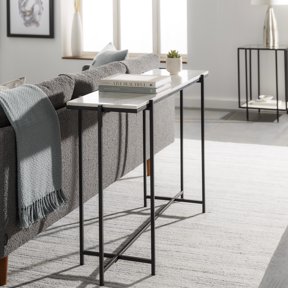 SHYFOY Silver Contemporary Fancy Glass Console Table with Line Design ...
