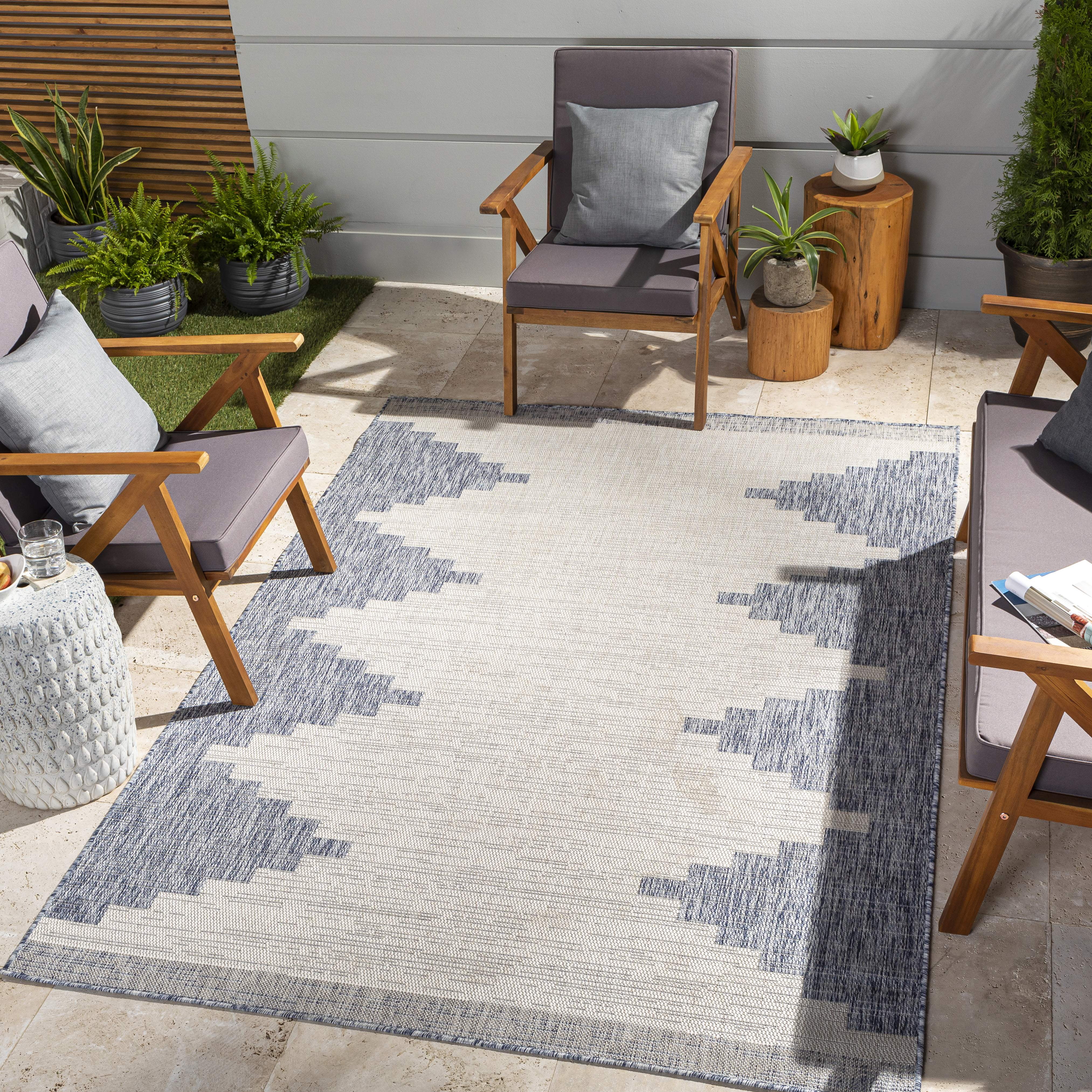 Mark&Day Outdoor Rugs, 3x10 Wolfheze Global Indoor/Outdoor Denim Runner ...