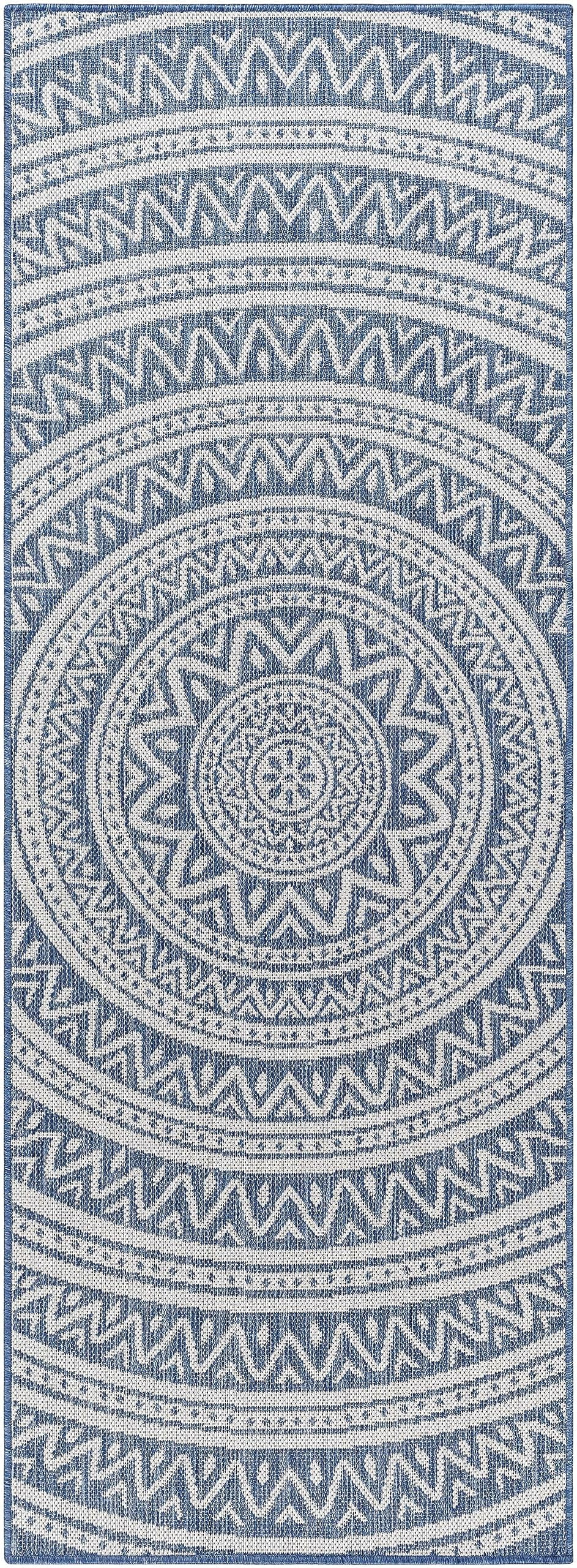 Mark&Day Outdoor Rugs, 3x7 St Ansgar Global Indoor/Outdoor Navy/Silver ...