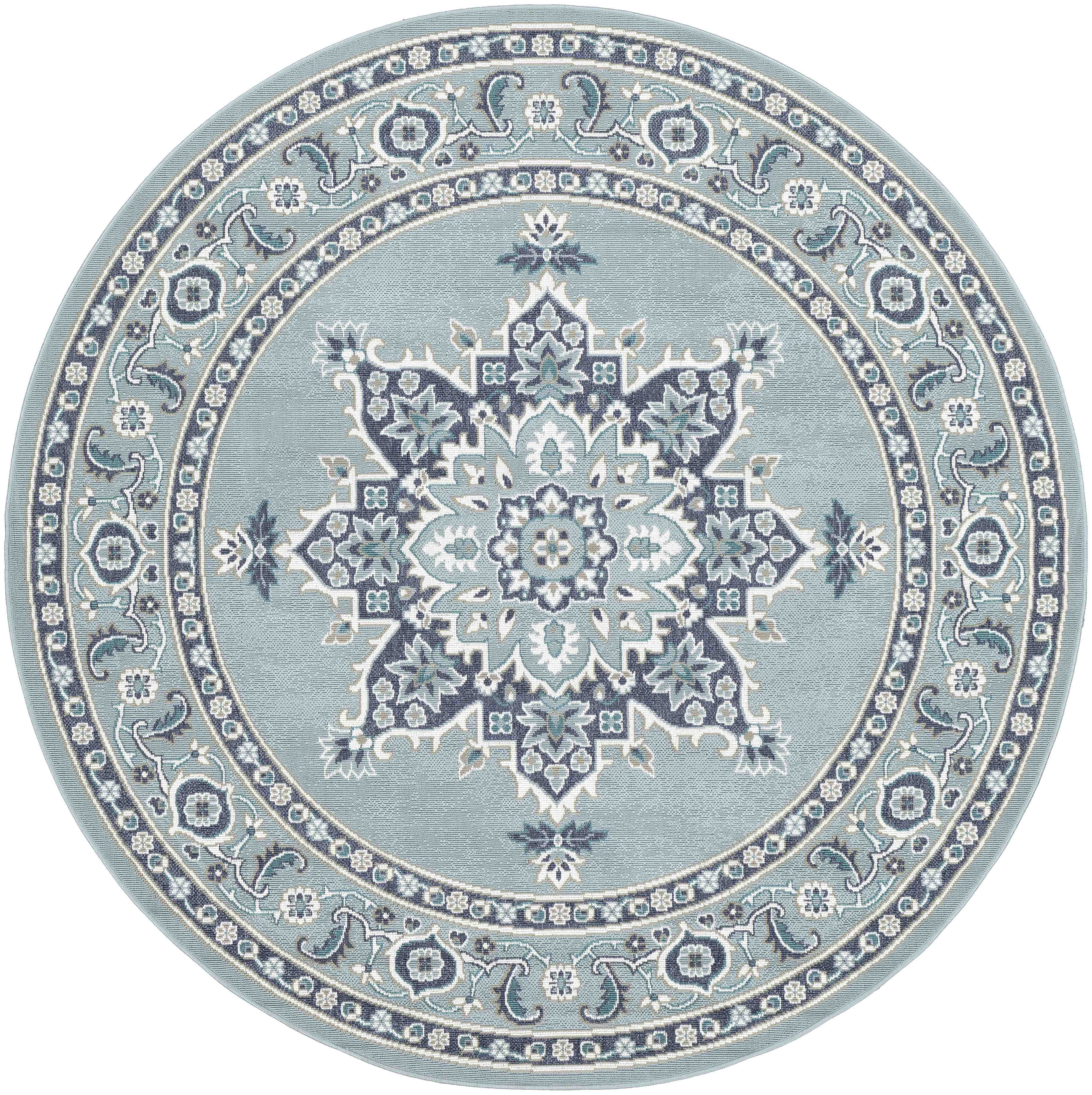 Mark&Day Outdoor Rugs, 5ft Round Lyla Traditional Indoor/Outdoor Aqua ...