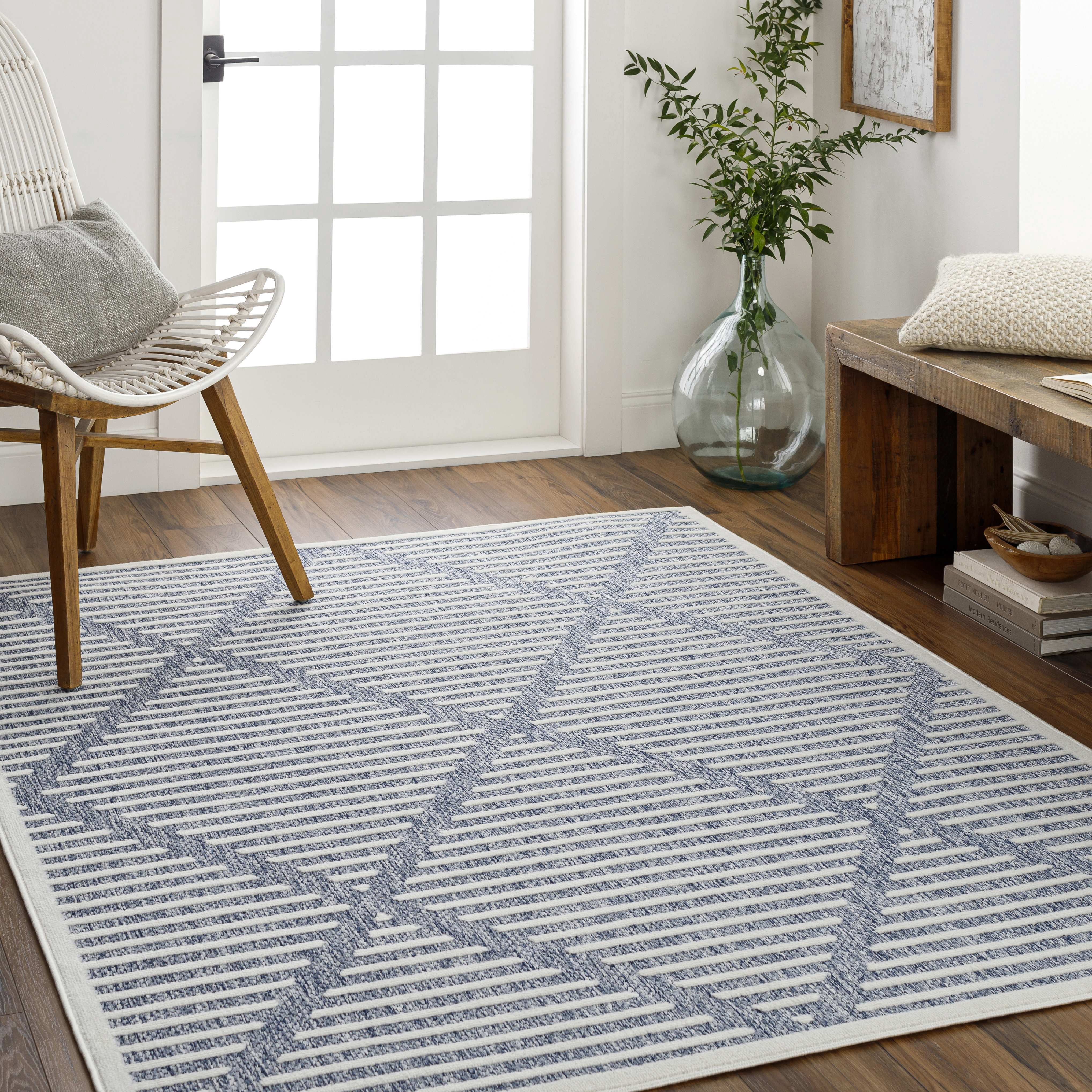 Mark&Day Outdoor Area Rugs, 5x7 Calvert Modern Indoor/Outdoor Denim ...