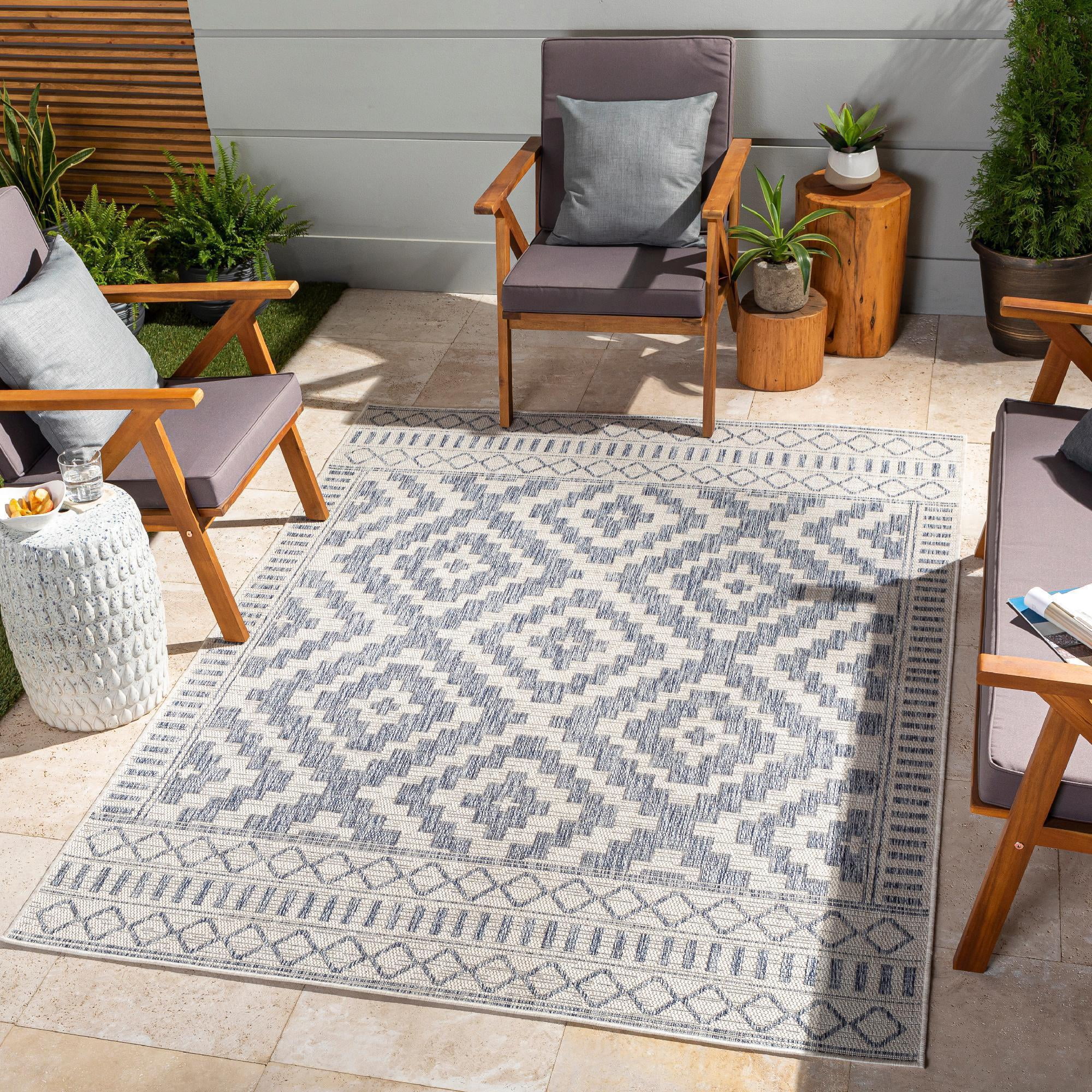 Mark&Day Outdoor Area Rugs, 5x7 Kirkman Global Indoor/Outdoor Dark Blue ...