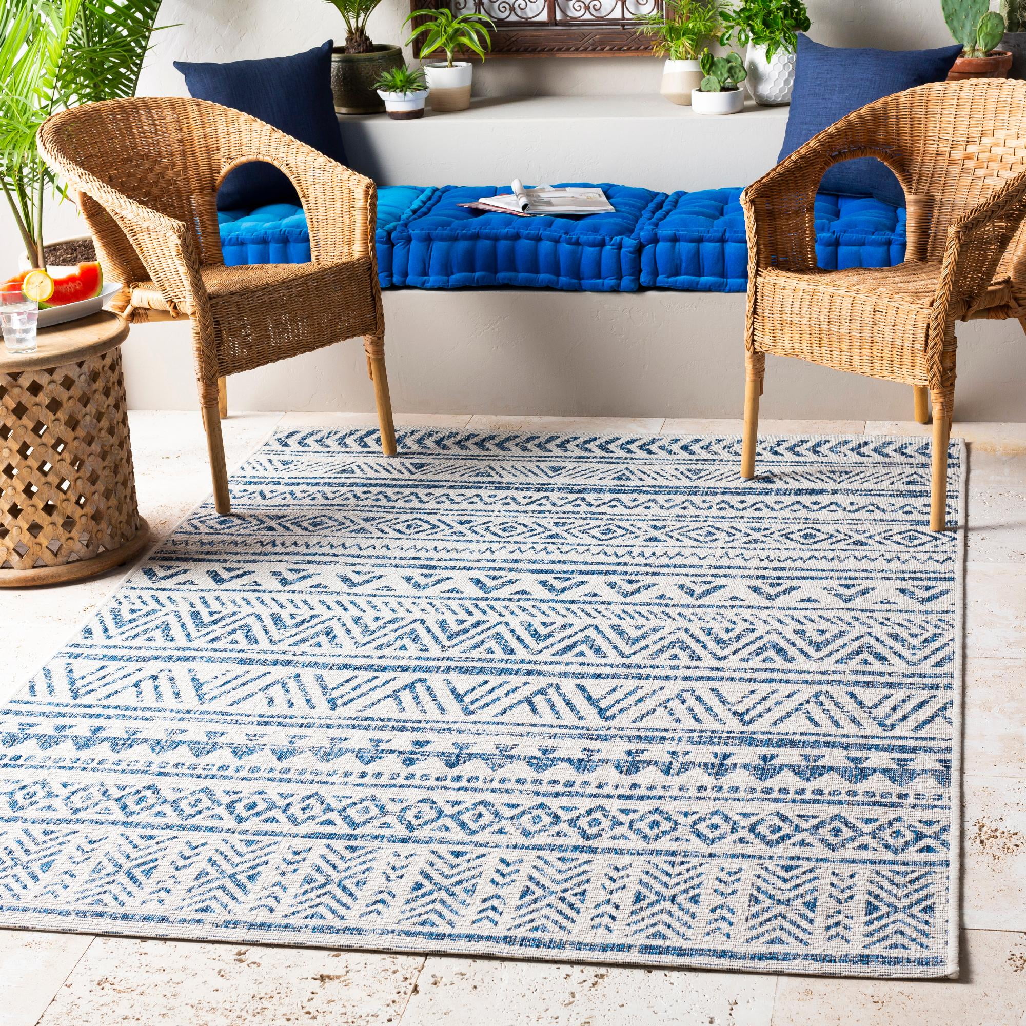 Mark Day Outdoor Area Rugs 7x9 Elodie Global Indoor Outdoor Denim Area Rug 6 7 x 9 Walmart