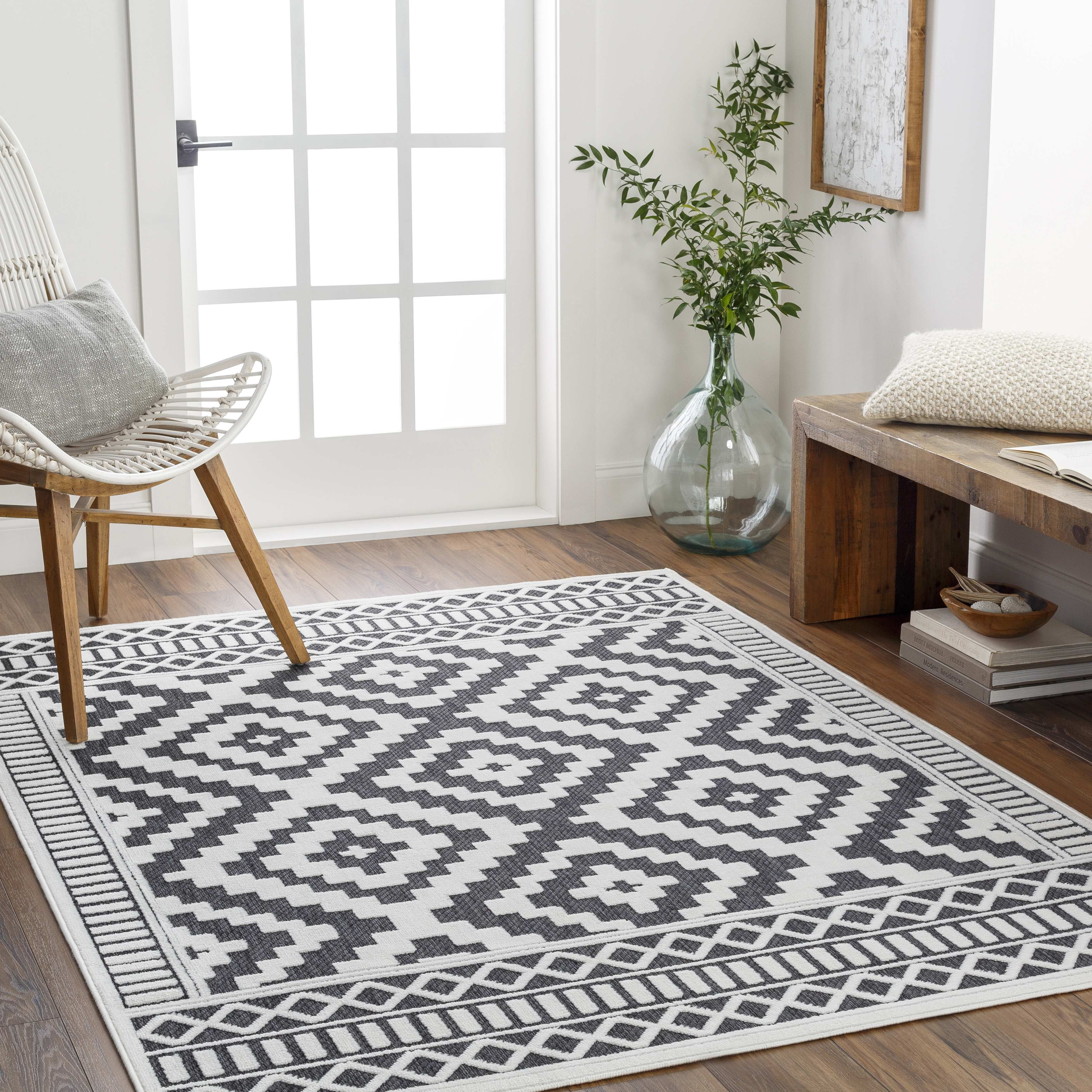 Mark&Day Outdoor Area Rugs, 8x10 Bushong Modern Indoor/Outdoor Black ...