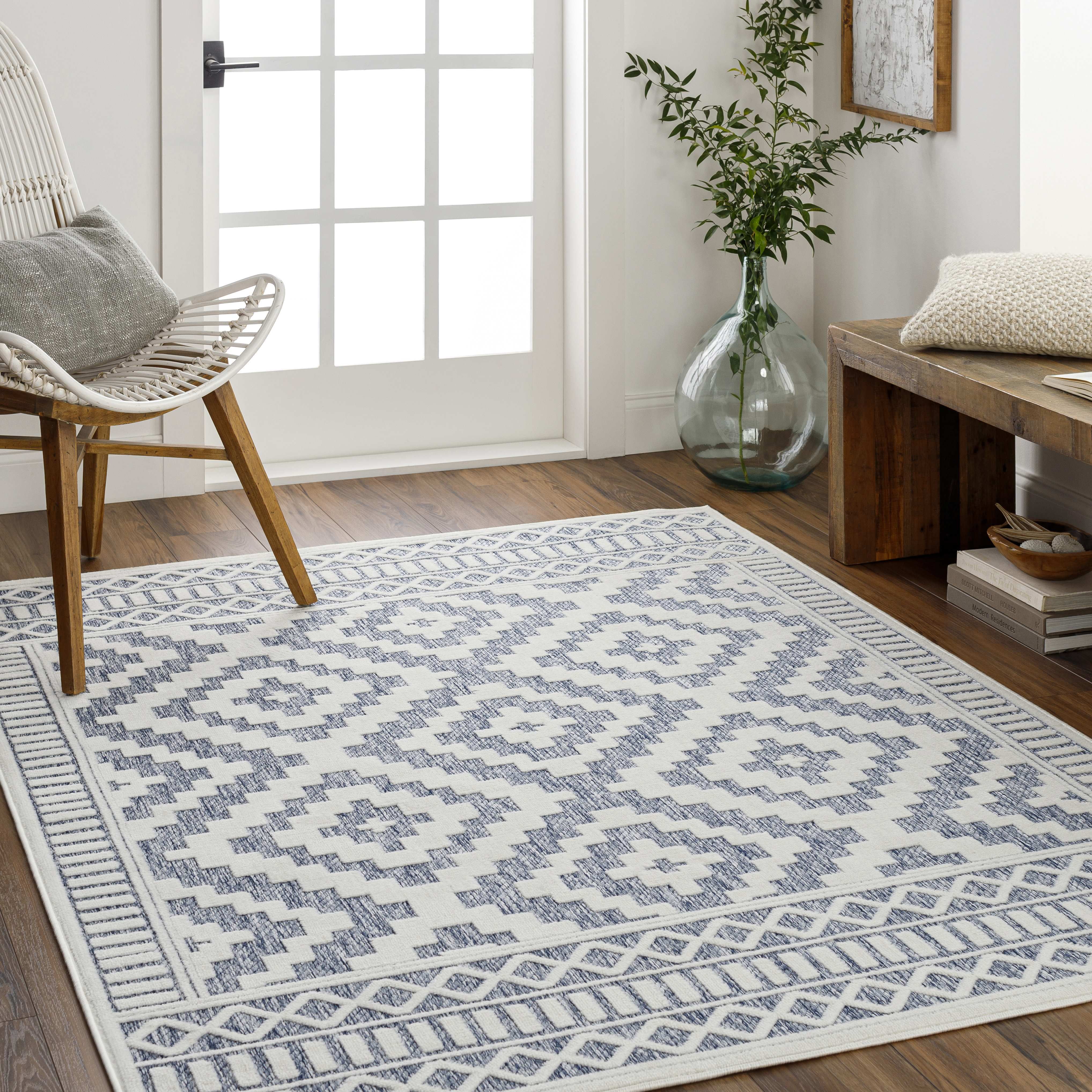 Mark&Day Outdoor Area Rugs, 8x10 Bushong Modern Indoor/Outdoor Denim ...